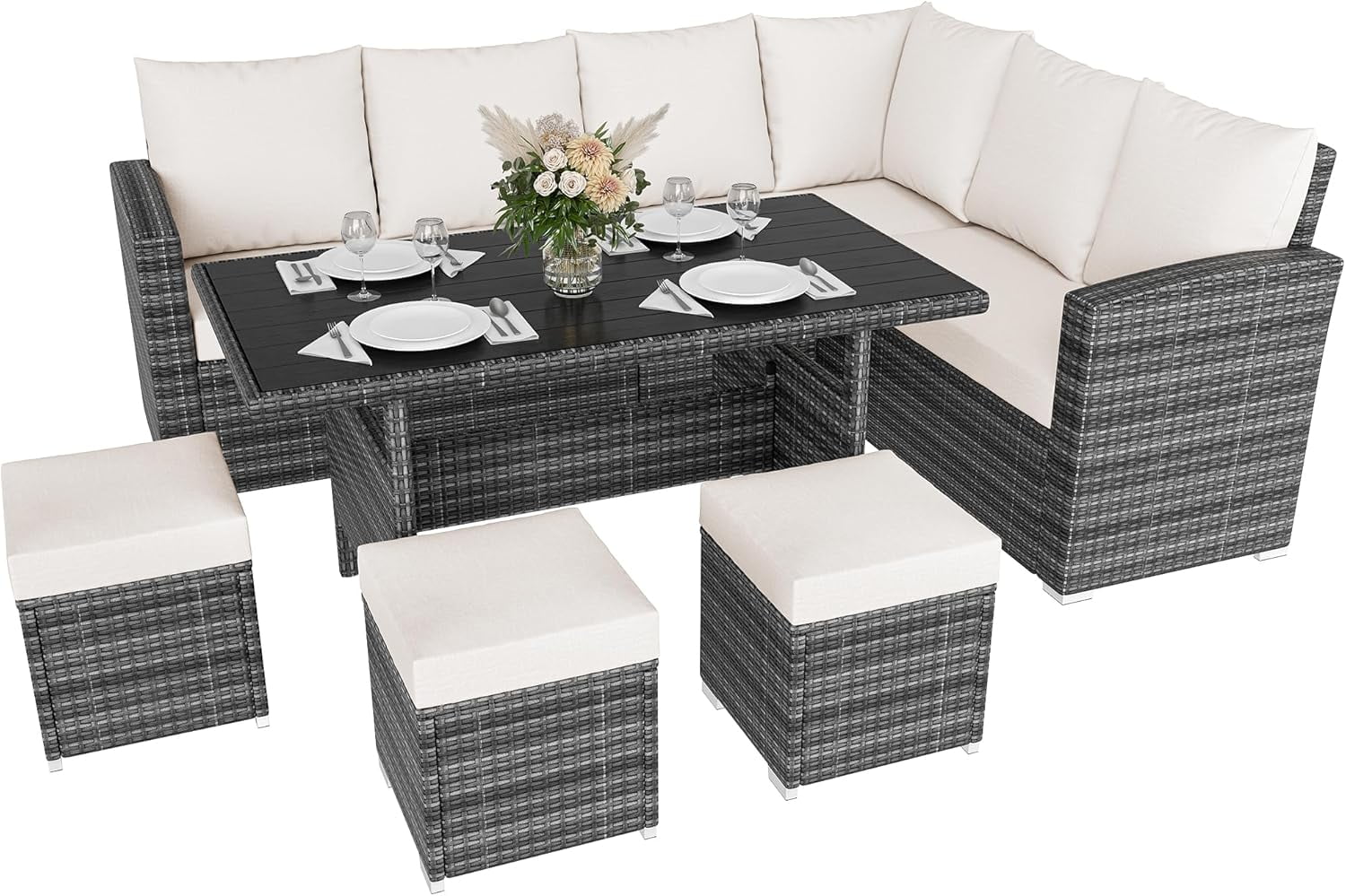 2025 New 7 Pieces Outdoor Patio Furniture Set, All Weather PE Wicker ...