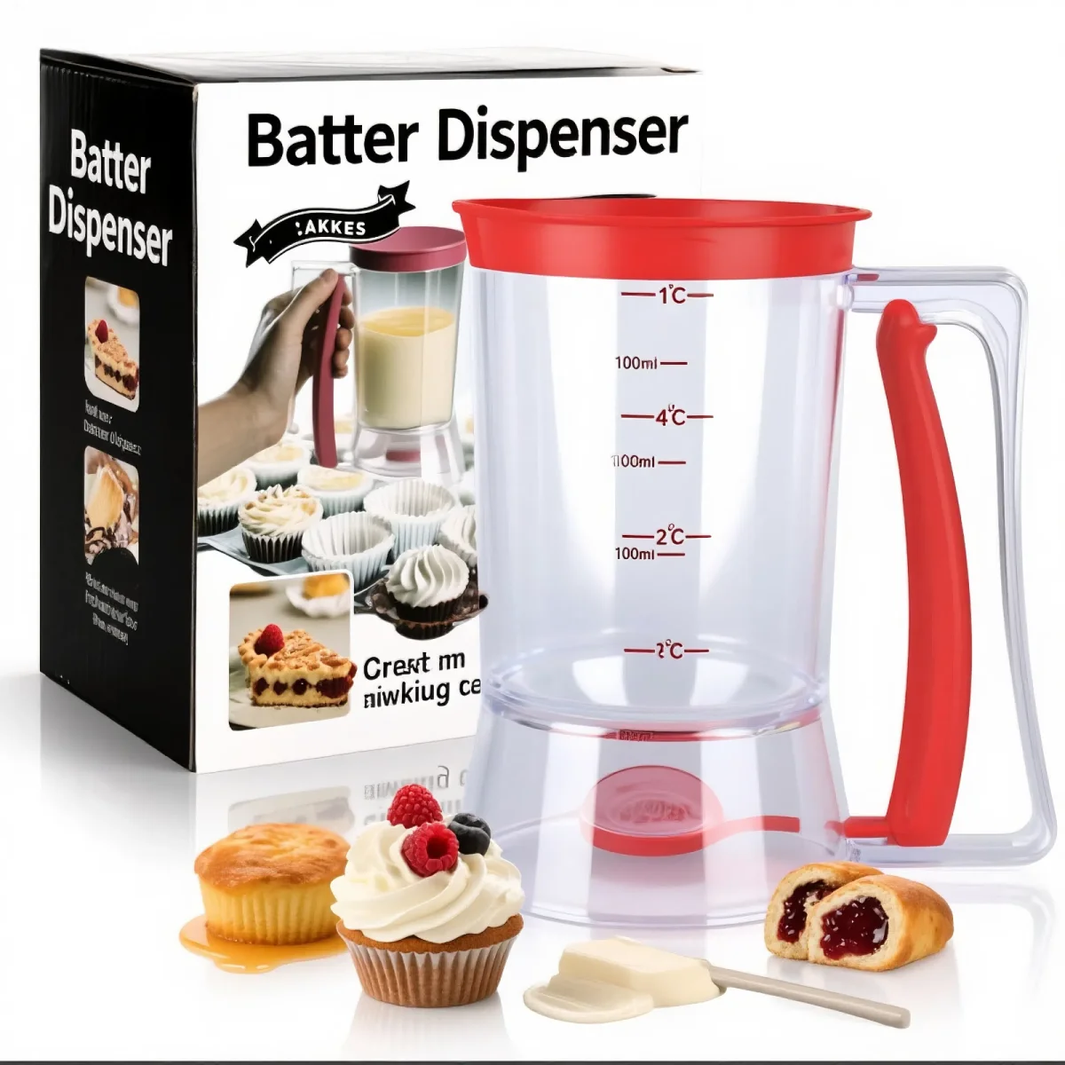 2025 New 900ML Red Pancake Batter Dispenser - Measuring Markings ...
