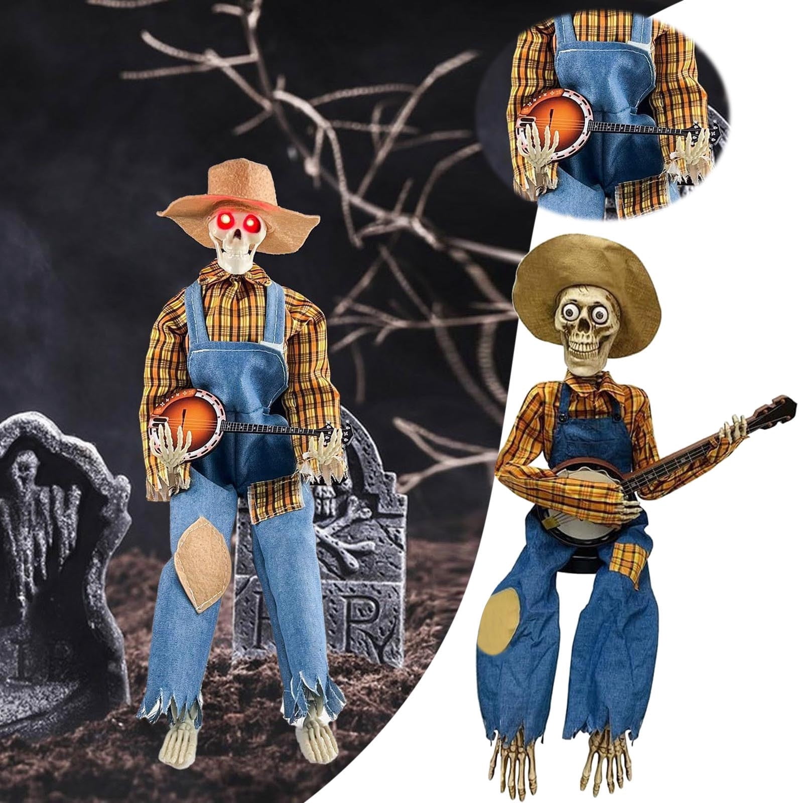 2025 New Animated Musical Skeleton Guitarist Halloween Decor for Indoor ...