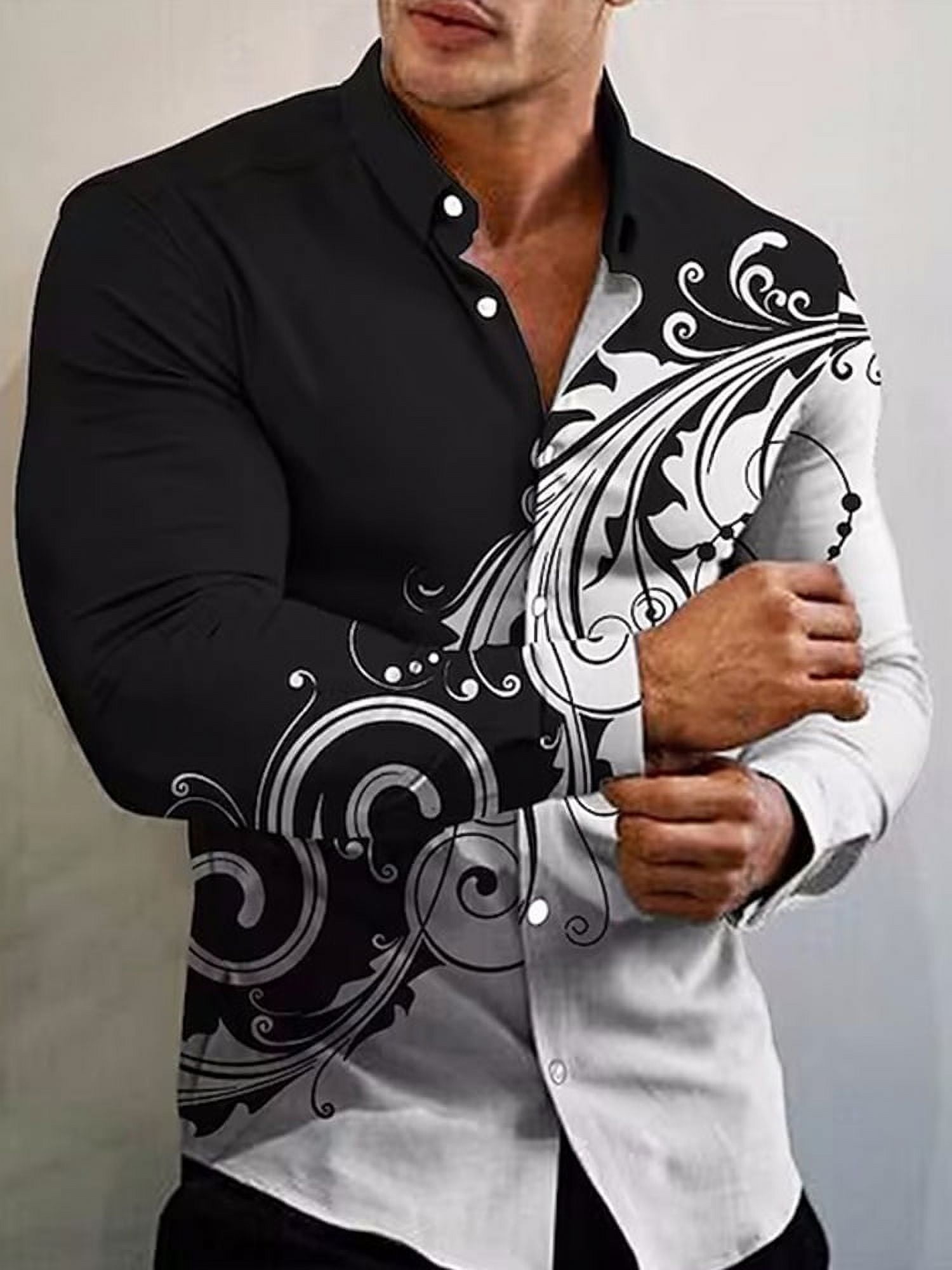 2025 New Arrival Fashion Shirts For Men Casual flowers Print Long ...