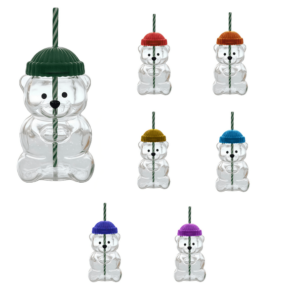 2025 New Bear Cup with Straw, Glass Bear Cup, Bear Sippy Cup 20oz Clear ...