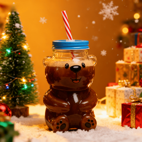 2025 New Bear Glass Cold Cup, 18.6oz with Straw, Perfect for Iced ...