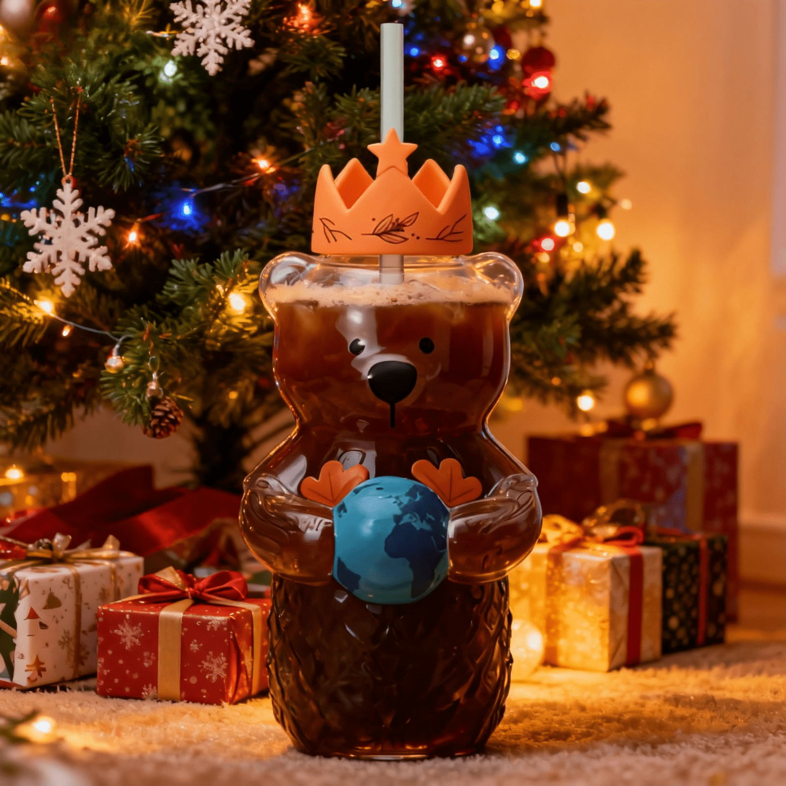 2025 New Bear Straw Cup Glass Mug, 20oz Bear-Shaped Cold Cup, Ideal for ...