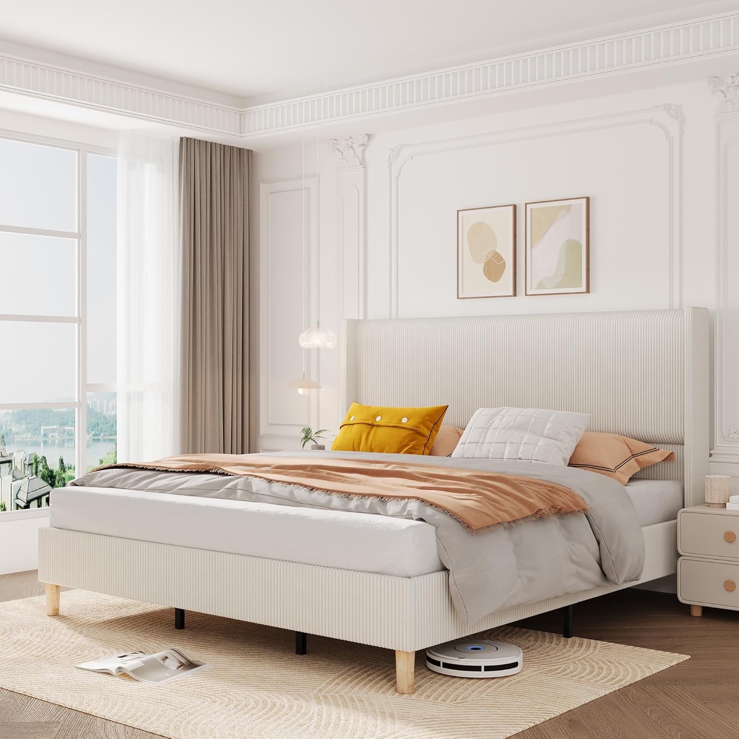 2025 New Bed Frame, Upholstered Platform Corduroy Bed Frame with ...