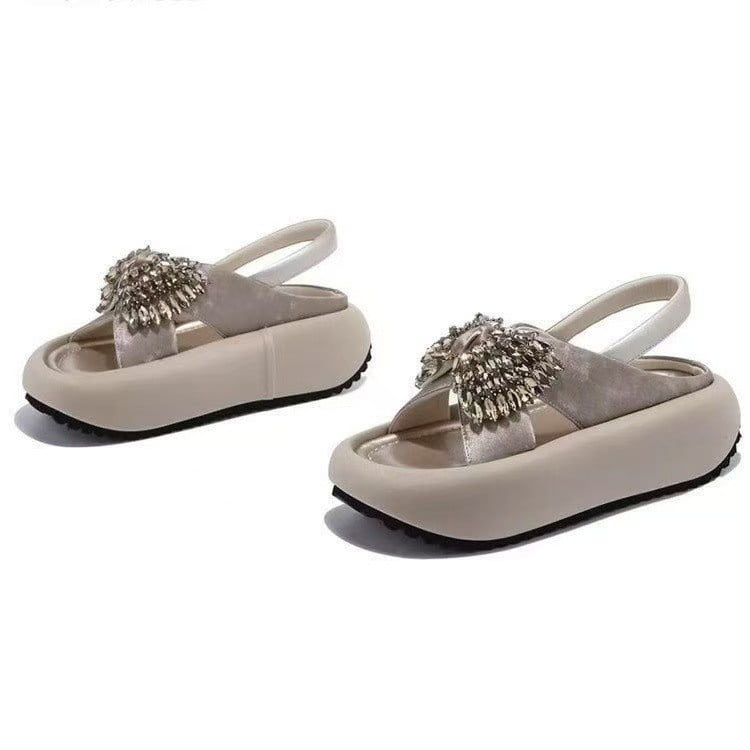 2025 New Bowknot Rhinestone Thick-Soled One-Strap Slippers for Women ...