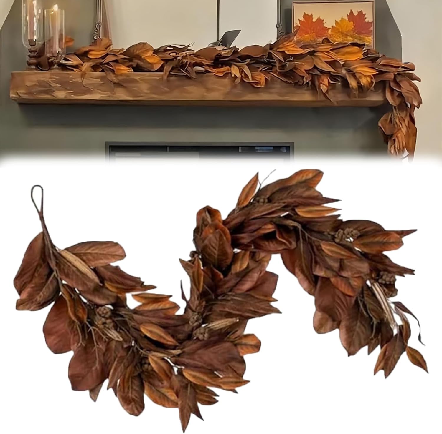 2025 New Brown Magnolia Leaf Garland, 6ft Realistic Magnolia Leaf ...