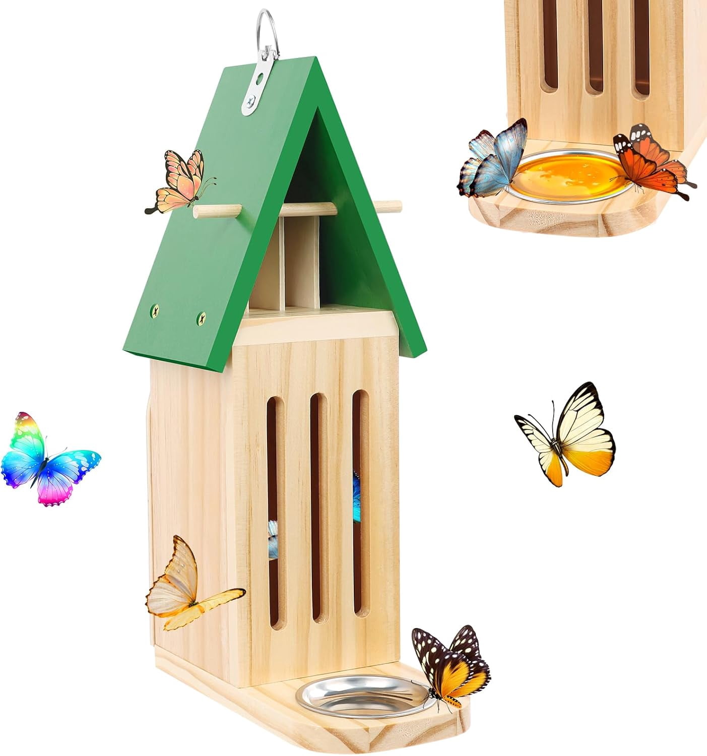 2025 New Butterfly House and Feeder for Outside, Wooden Butterfly House ...