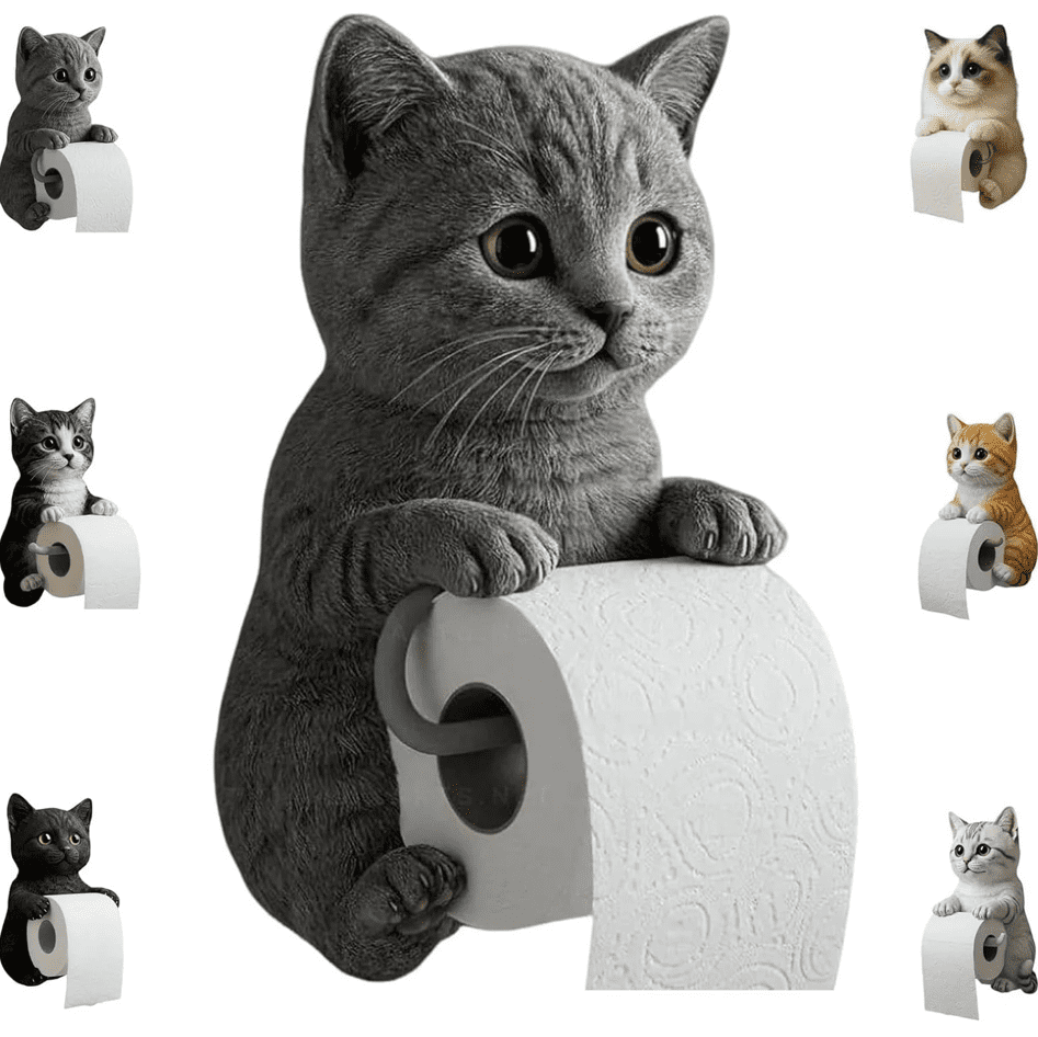 2025 New Cat Paper Holder 3D Cute Cat Roll Stand Wall Mount Toilet ...