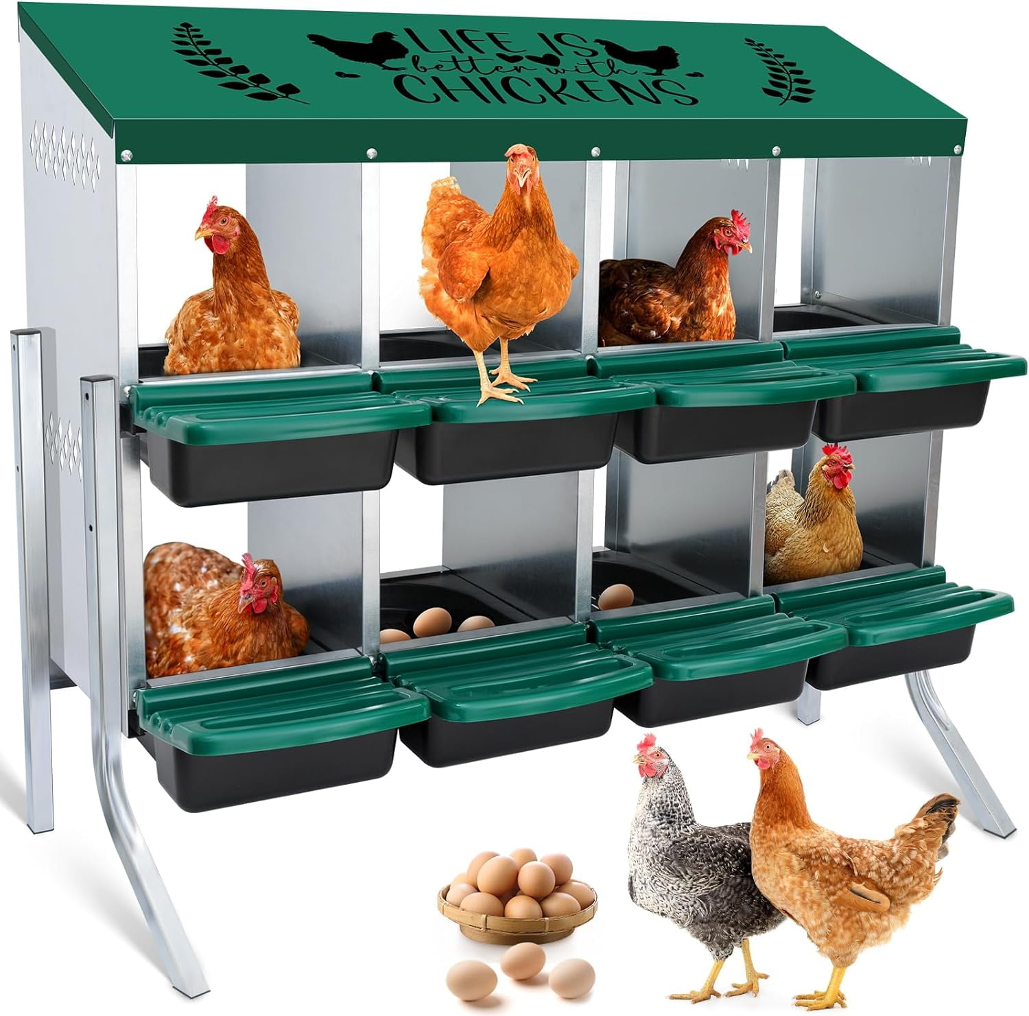 2025 New Chicken Nesting Boxes, 8-Compartment Metal Egg Laying Box with ...