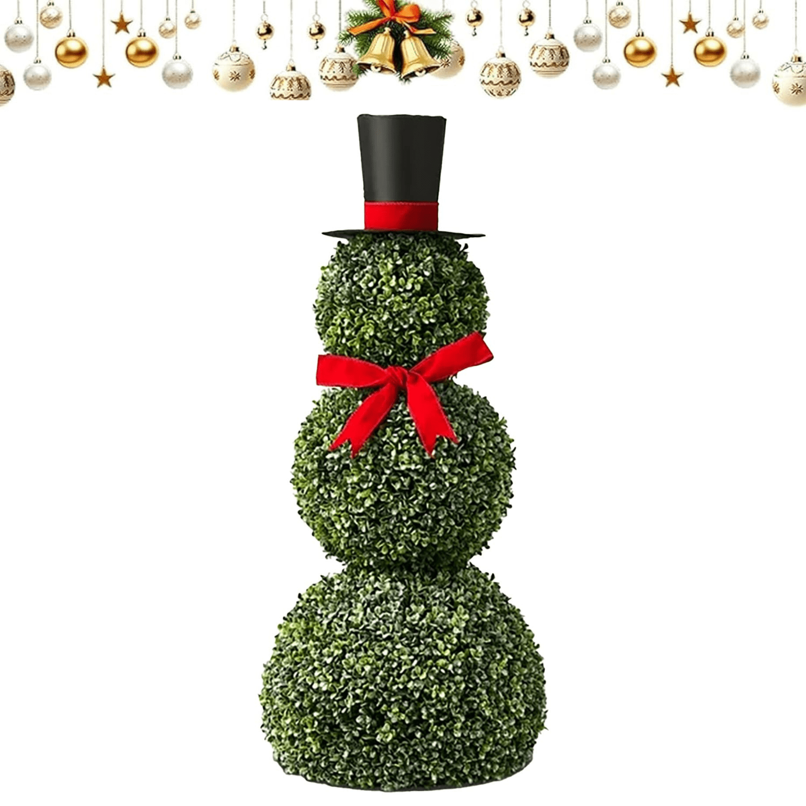 Christmas Snowman Topiary Stake, 25.5'' 3D Artificial Boxwood Snowman ...