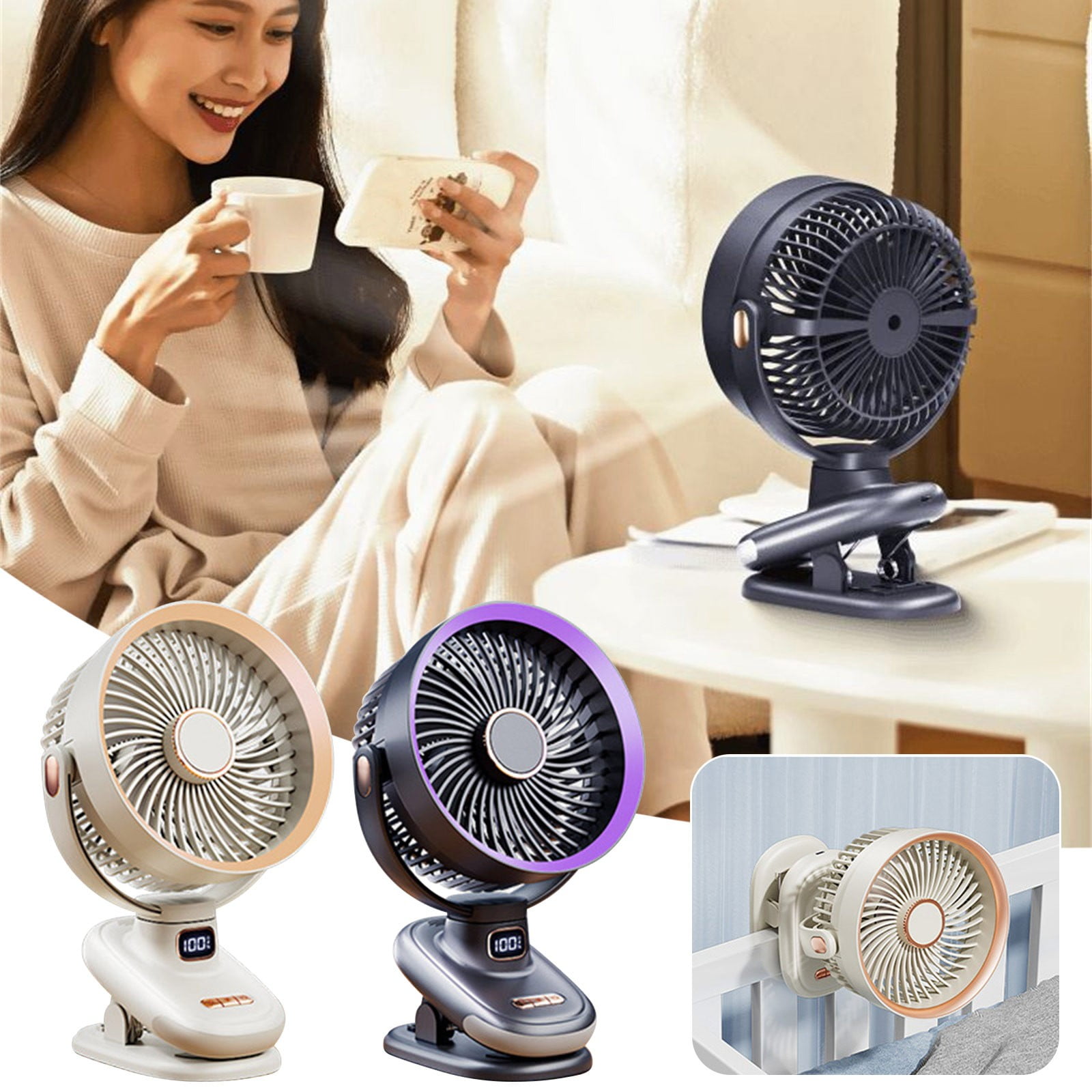 2025 New Clip Circulation Fan, Night Light Charging Desk Fan, Portable ...