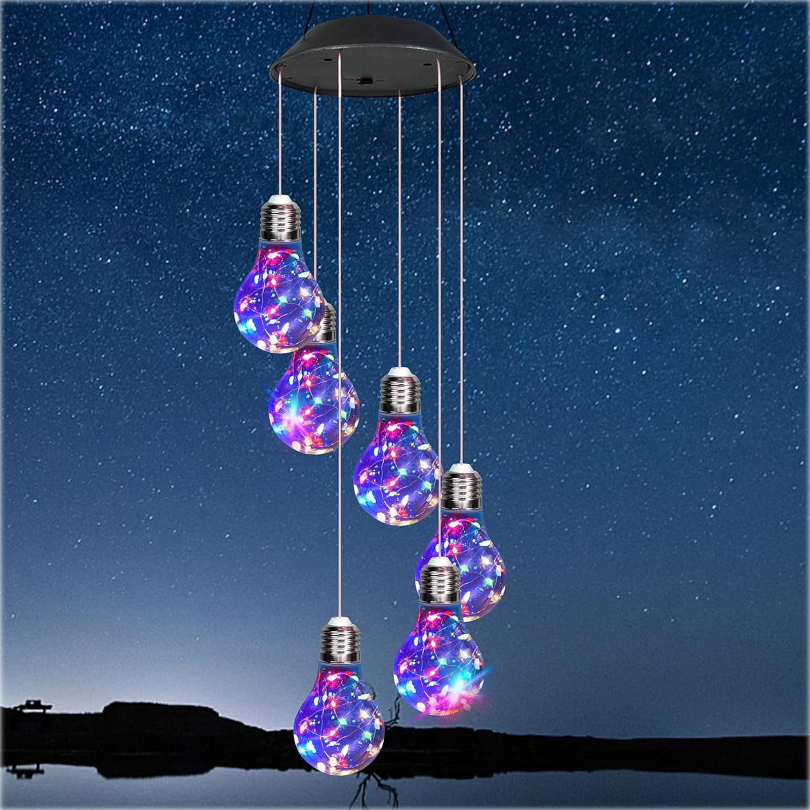 Solar Powered Wind Chime Lights - Outdoor Decorative Hanging Bulb with ...