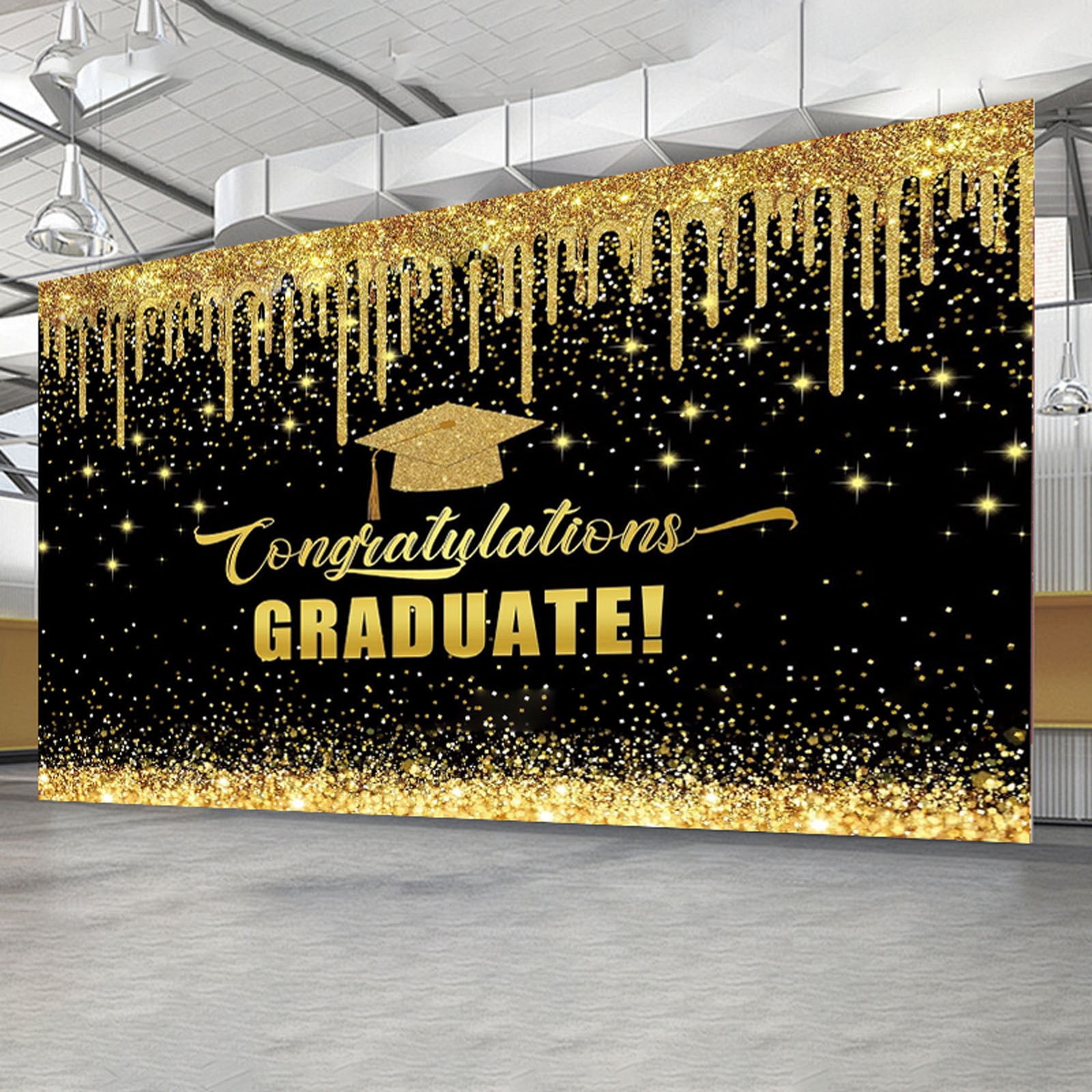 2025 New Congrats Grad Banner Black & Gold Graduation Backdrop Photo ...
