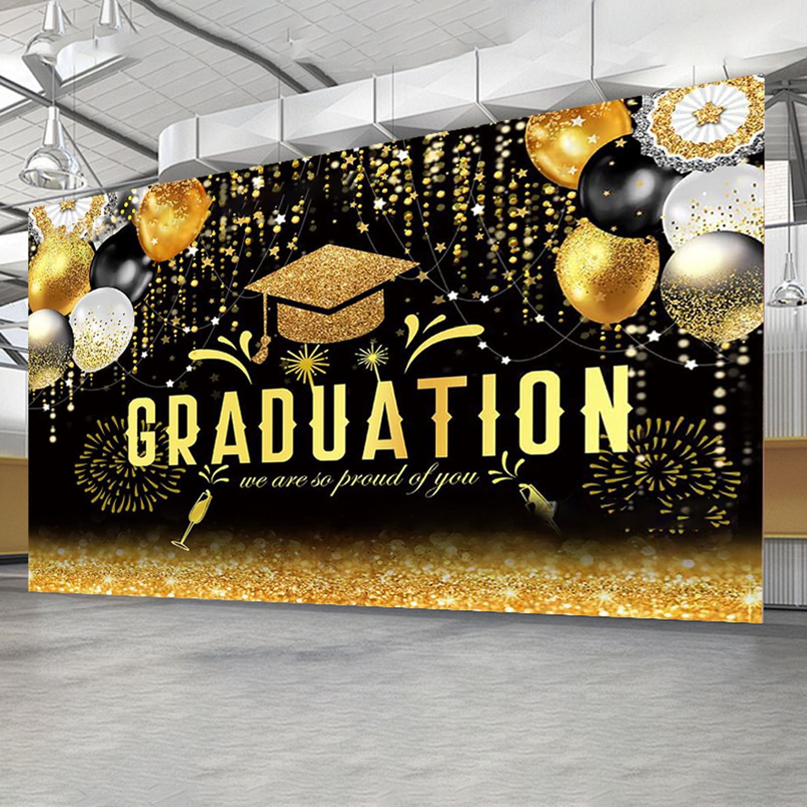 2025 New Congrats Grad Banner Black & Gold Graduation Backdrop Photo ...