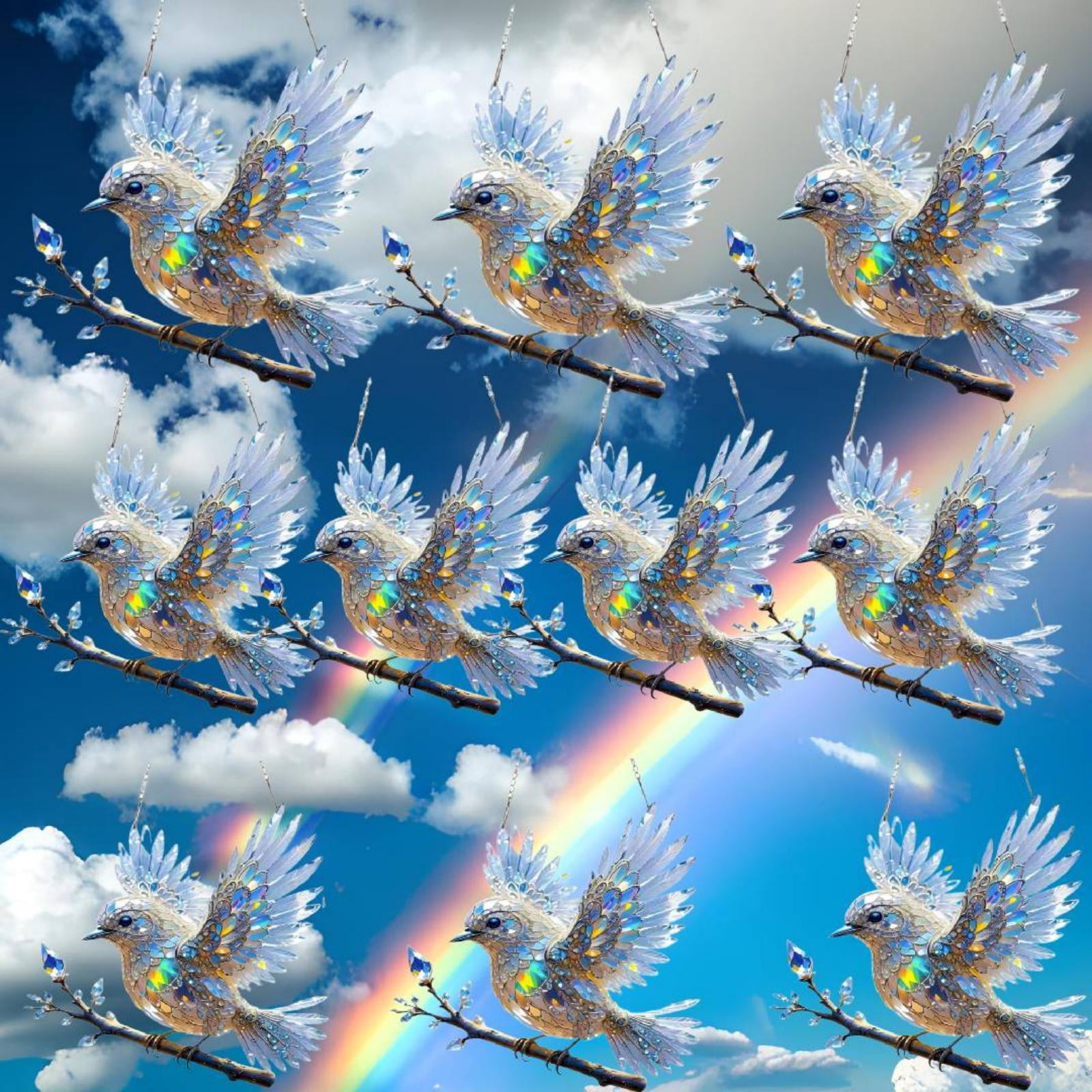 2025 New Crystal Sky Bluebird 8" Stained Art Ornament, 2D Flat Acrylic ...