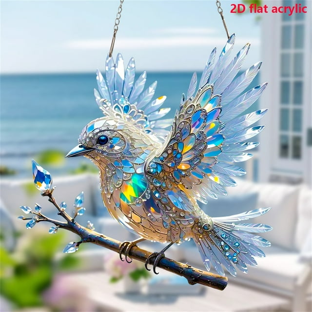 2025 New Crystal Sky Bluebird Stained Art Ornament (8 Inches), Hummingbird Stained Glass Window ...
