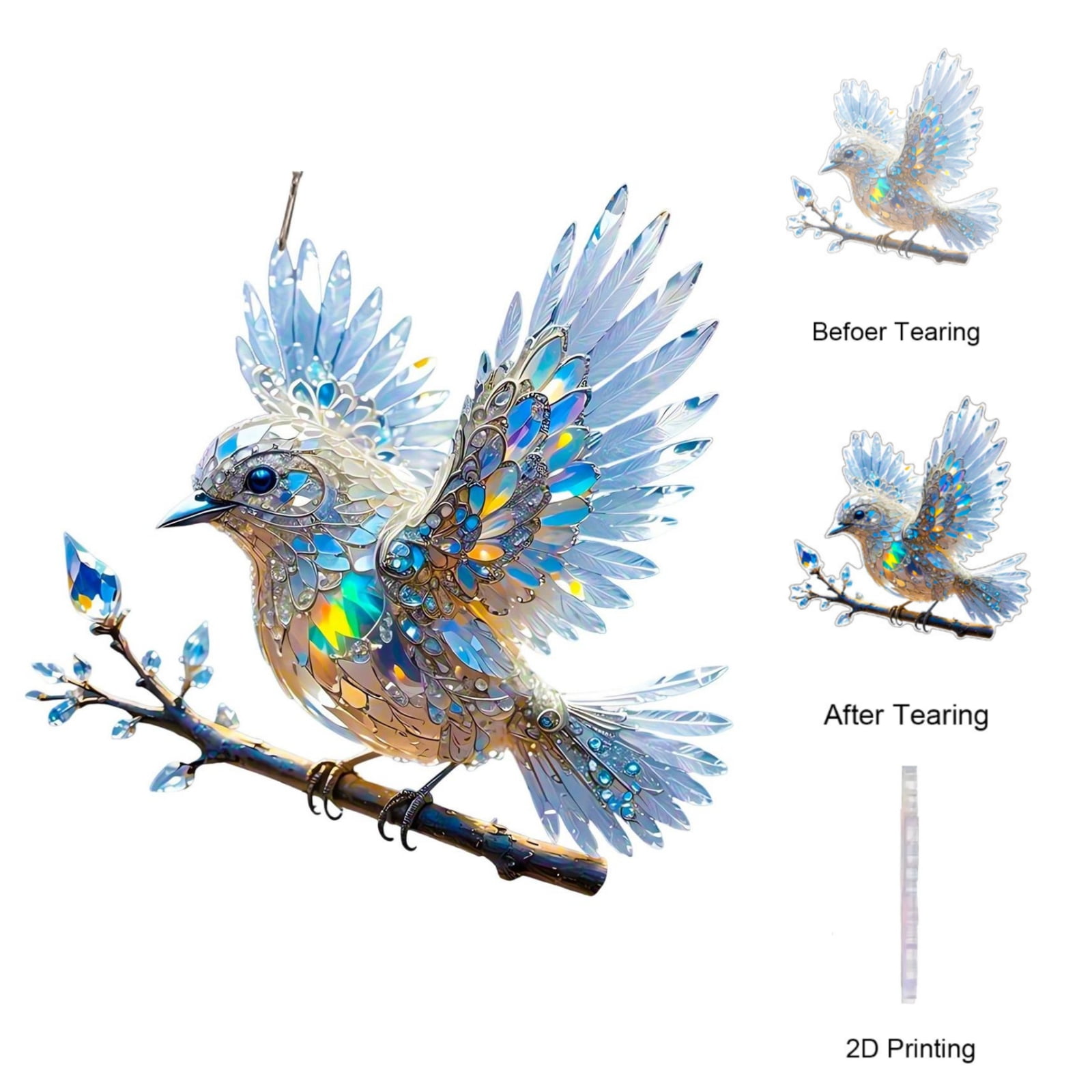 2025 New Crystal Sky Bluebird Stained Art Ornament, Hummingbird Stained Glass Window Hanging ...