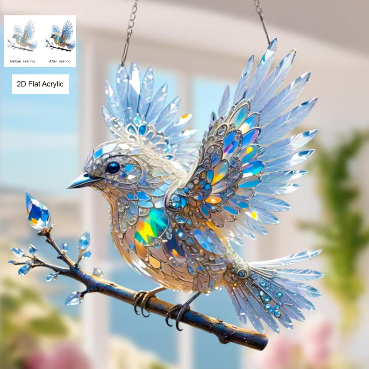 2025 New Crystal Sky Bluebird Stained Art Ornament, Hummingbird Stained ...