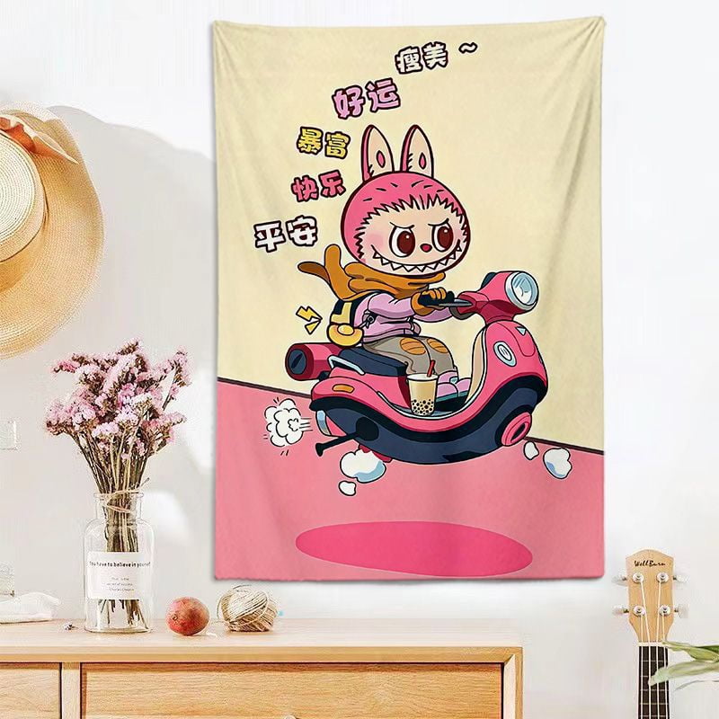 2025 New Cute Cartoon Big-Eared Bubu Home Room Tapestry Decoration, Fashion Printed Background ...