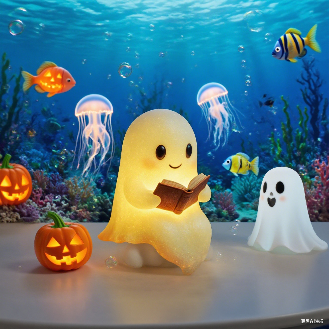 2025 New Cute Ghost Reading Book Lamp Halloween Ghost Night Light up ...