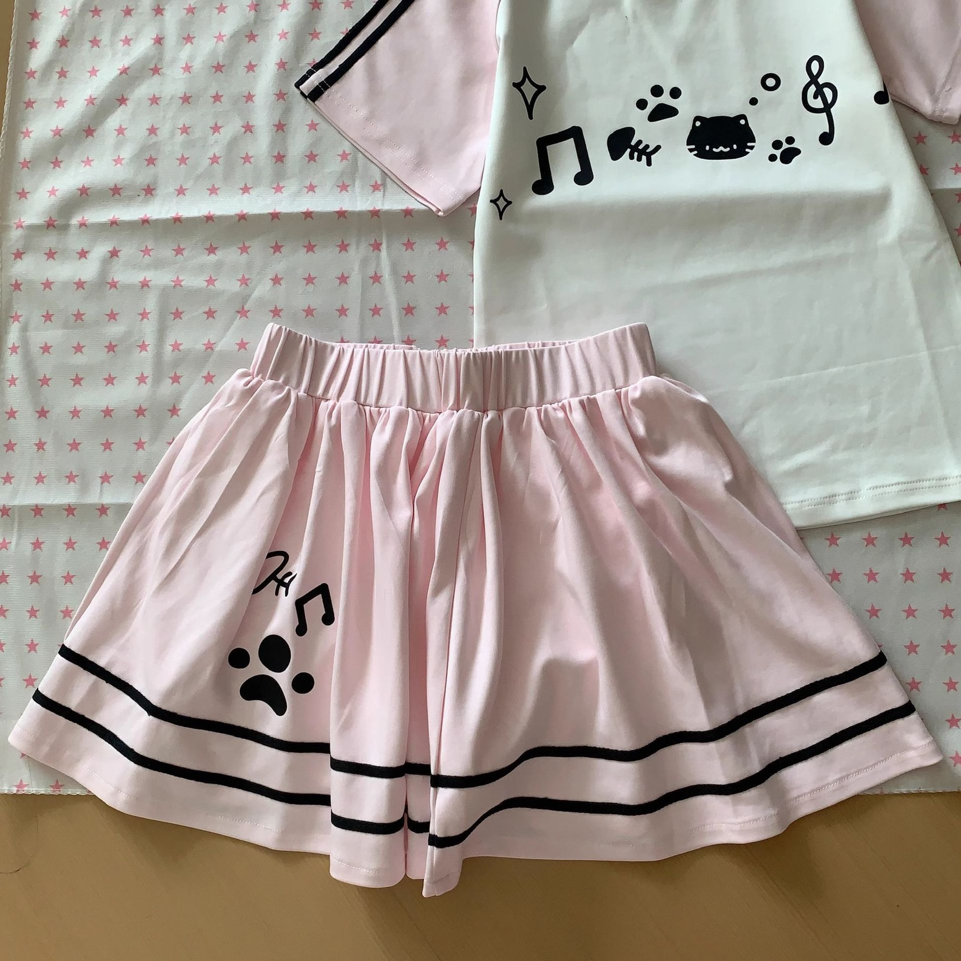 2025 New DIY Soft Girl Japanese Style Cute Two-Tone Print Short Sleeve ...