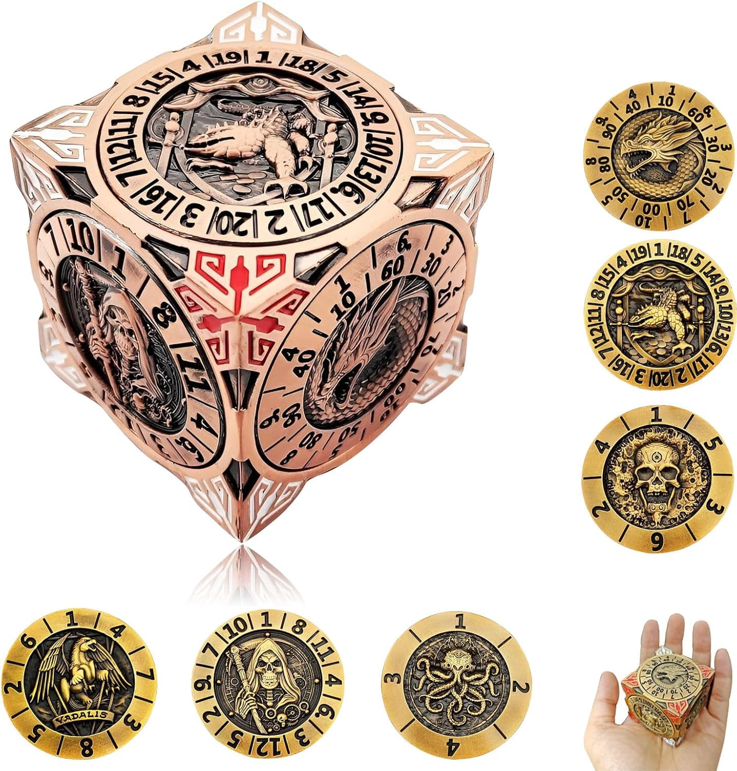 2025 New DND Spinner Dice, 7-in-1 Metal Dice Set with 3D Relief for ...
