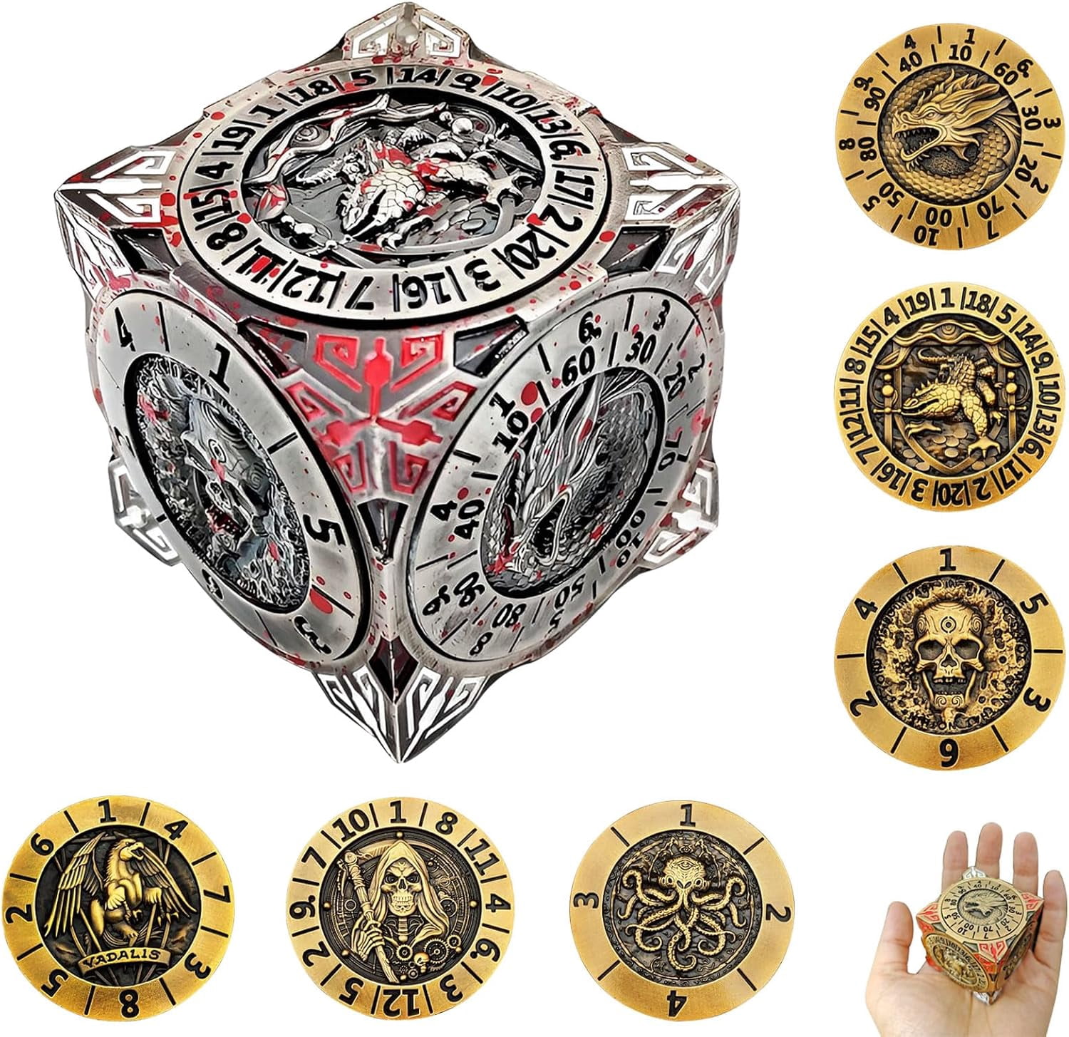 2025 New DND Spinner Dice, 7-in-1 Metal Dice Set with 3D Relief for ...