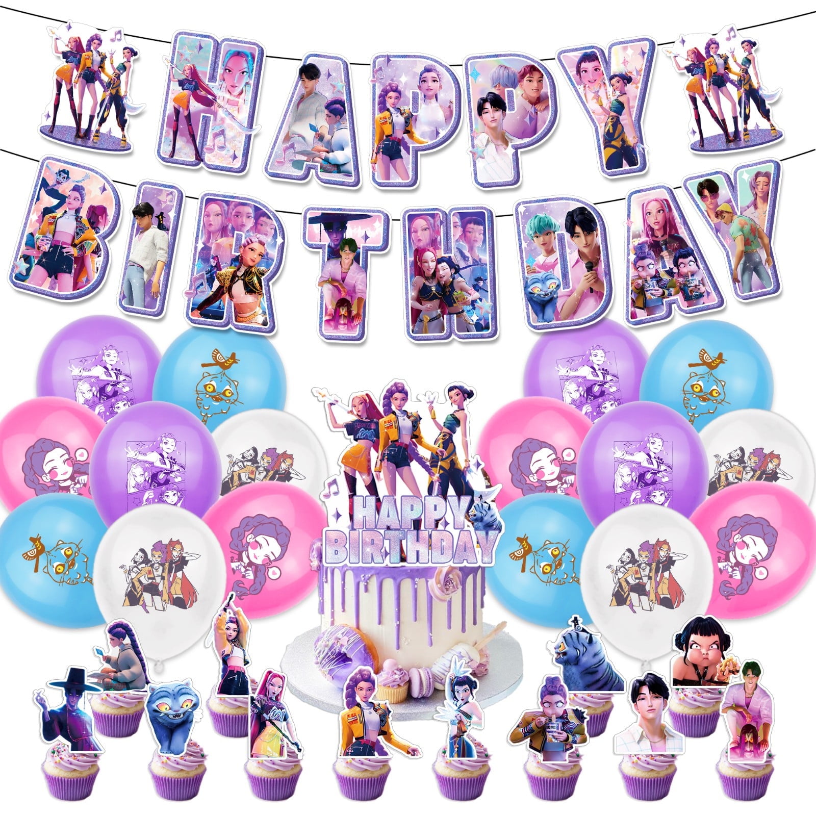 2025 New Demon Hunter Party Supplies Birthday Decoration Set Including Paper Flags Balloons ...