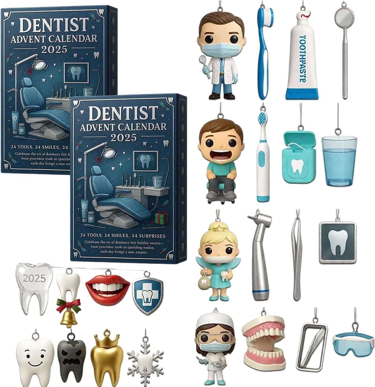 2025 New Dentist Advent Calendar, Unique 24 Days Dental Themed Ornaments Set, 2D Acrylic ...