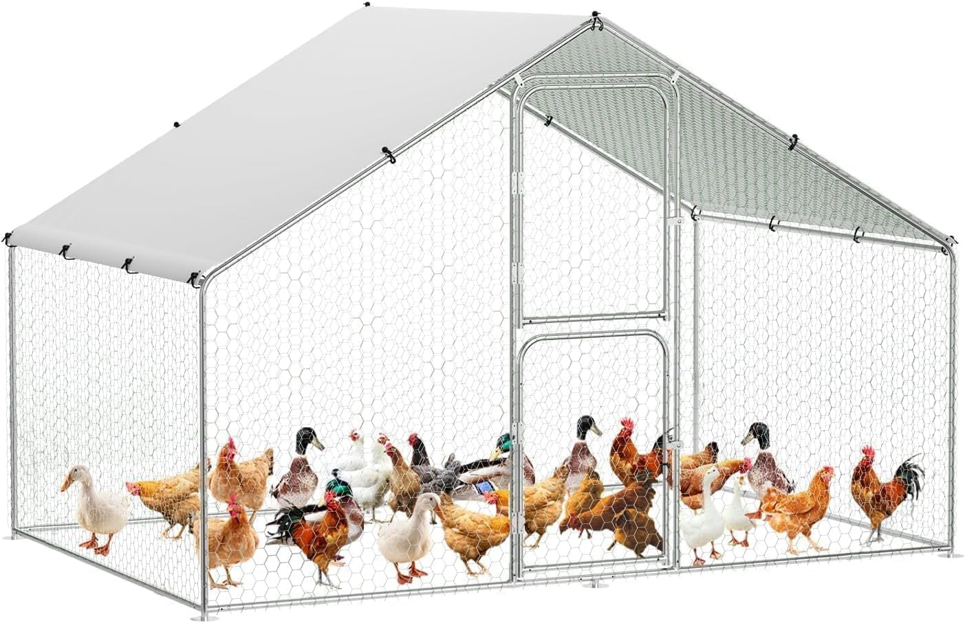 2025 New Double Door Metal Chicken Coop, Walk in Poultry Cage Chicken ...