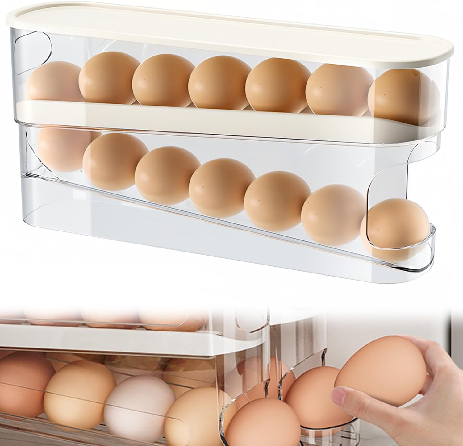 2025 New Egg Holder for Fridge,Rolling Egg Dispenser for Refrigerator,Automatic Scrolling Egg ...