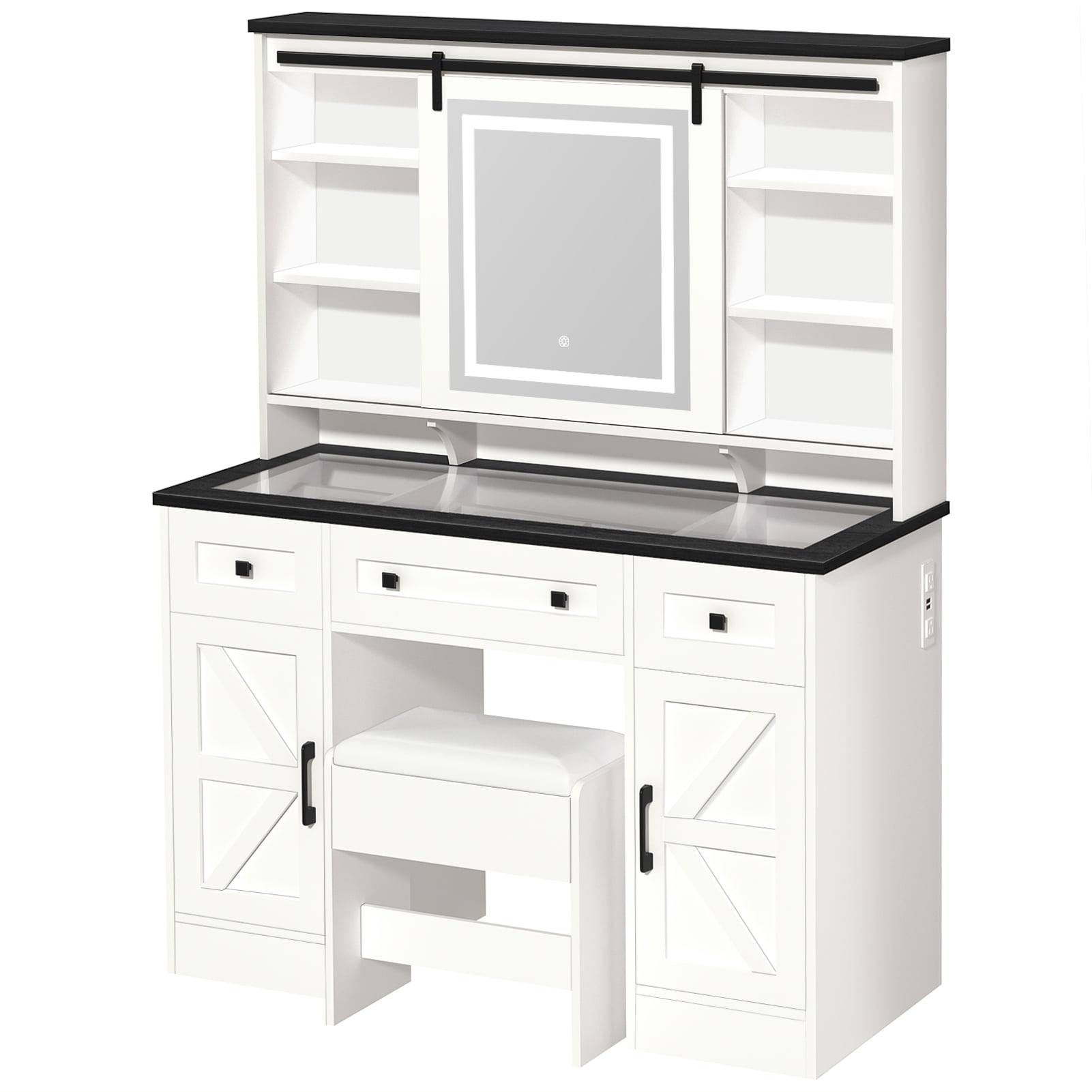 2025 New Farmhouse Makeup Vanity Desk with Sliding Mirror, White Vanity ...