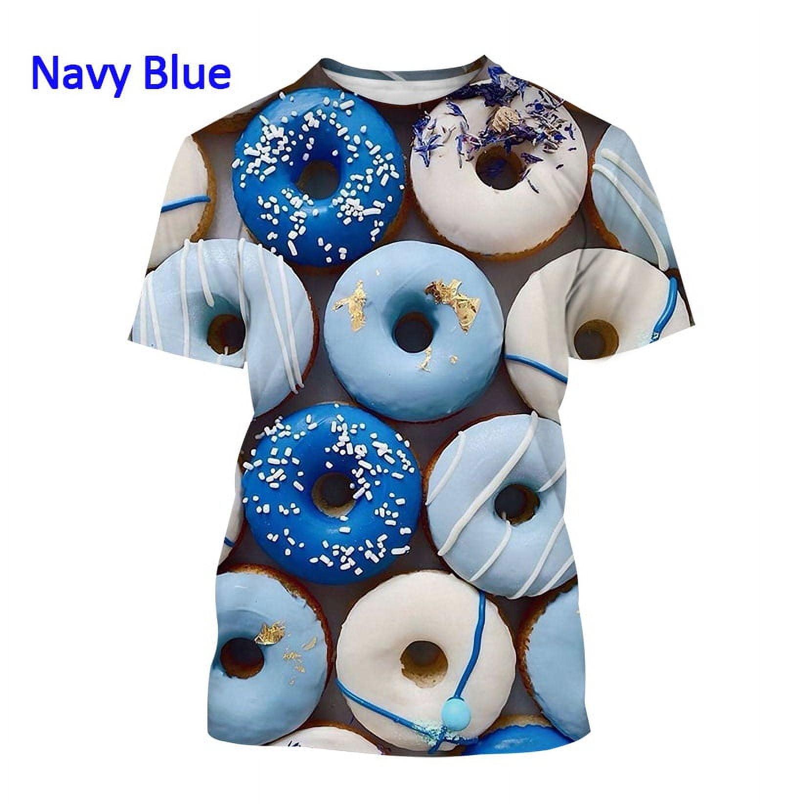 2025 New Fashion Donut 3D Printing T-shirt Cute Chocolate Donuts Round ...