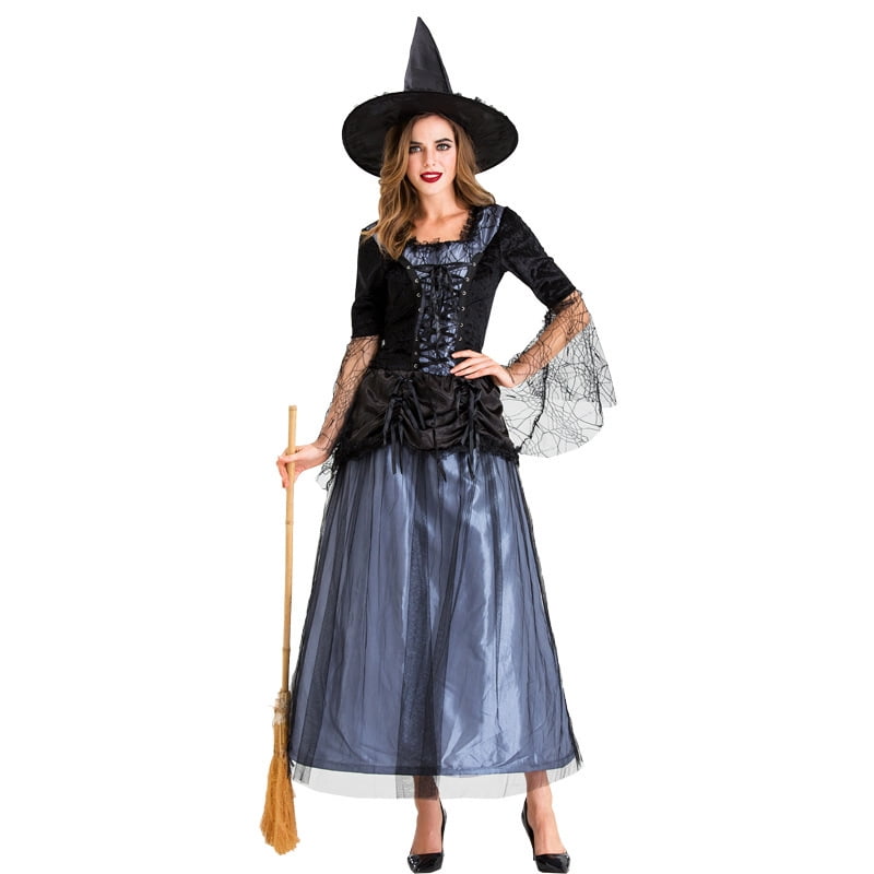 2025 New Fashion Halloween Magic Witch Dress, Lace Mesh Black Witch ...