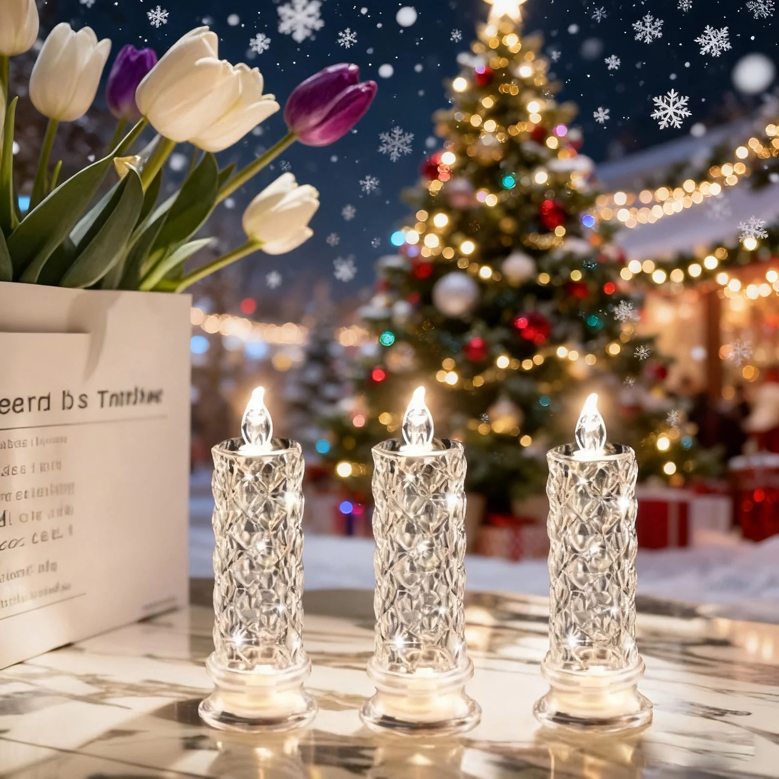 2025 New Flameless Candles, LED Crystal Candle Lights, Rose Shadow LED ...
