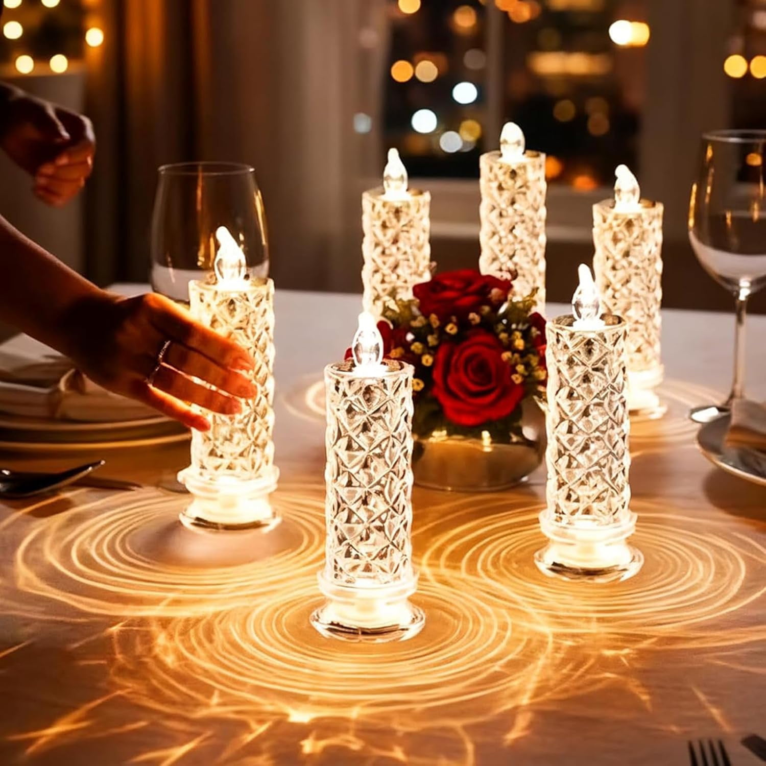 2025 New Flameless Candles, LED Crystal Candle Lights, Rose Shadow LED ...