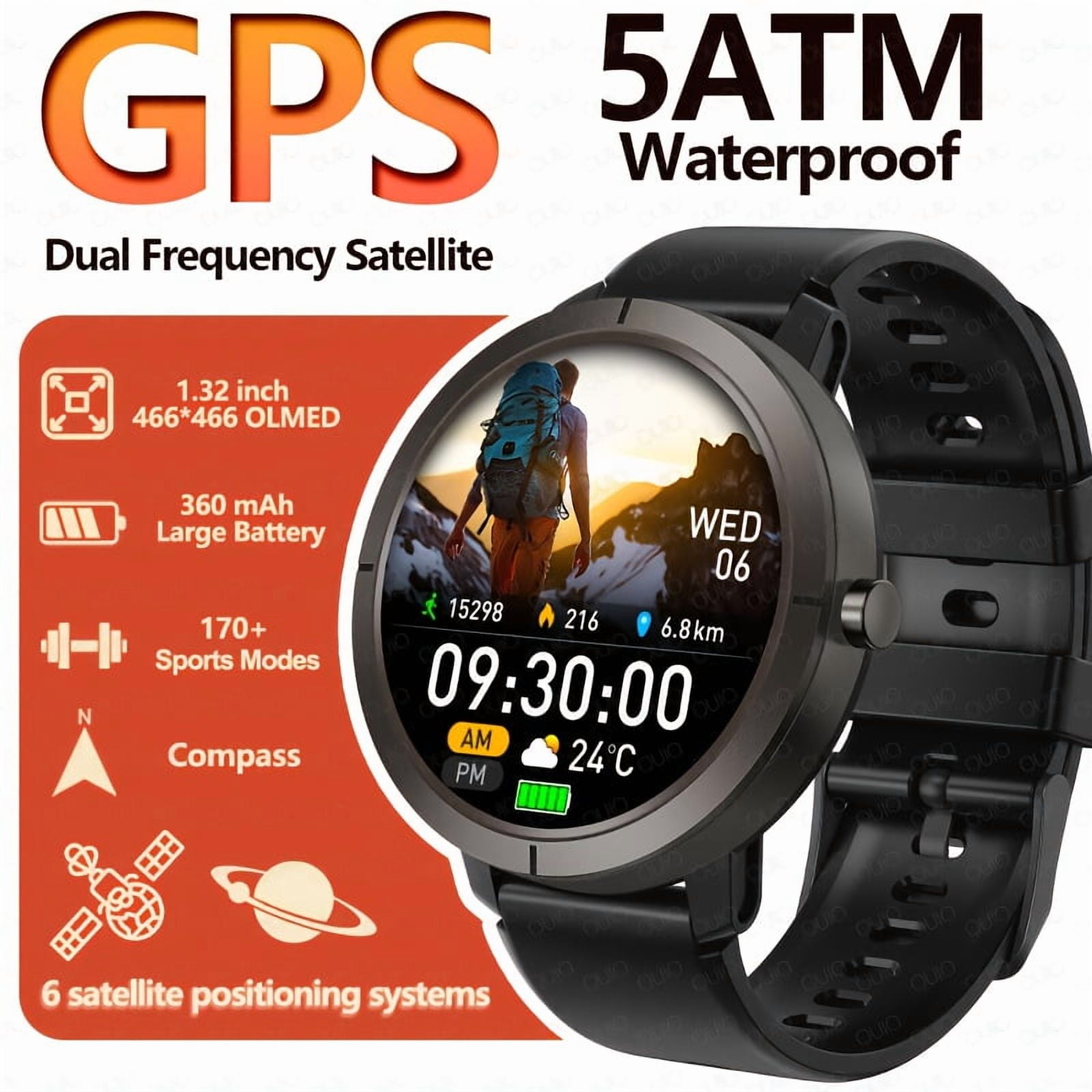 2025 New GPS Smart Watch (Unisex) - 1.32" AMOLED, Dual-Band GPS/Compass ...