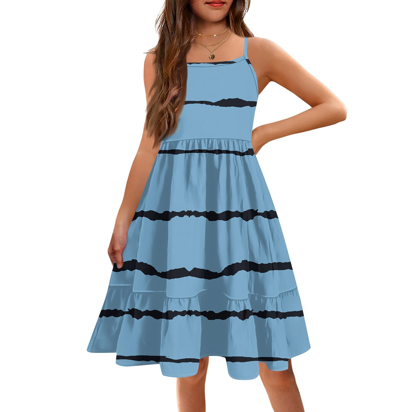 2025 New Girl's Short Tie Shoulder Dress, The Summer Children Short ...