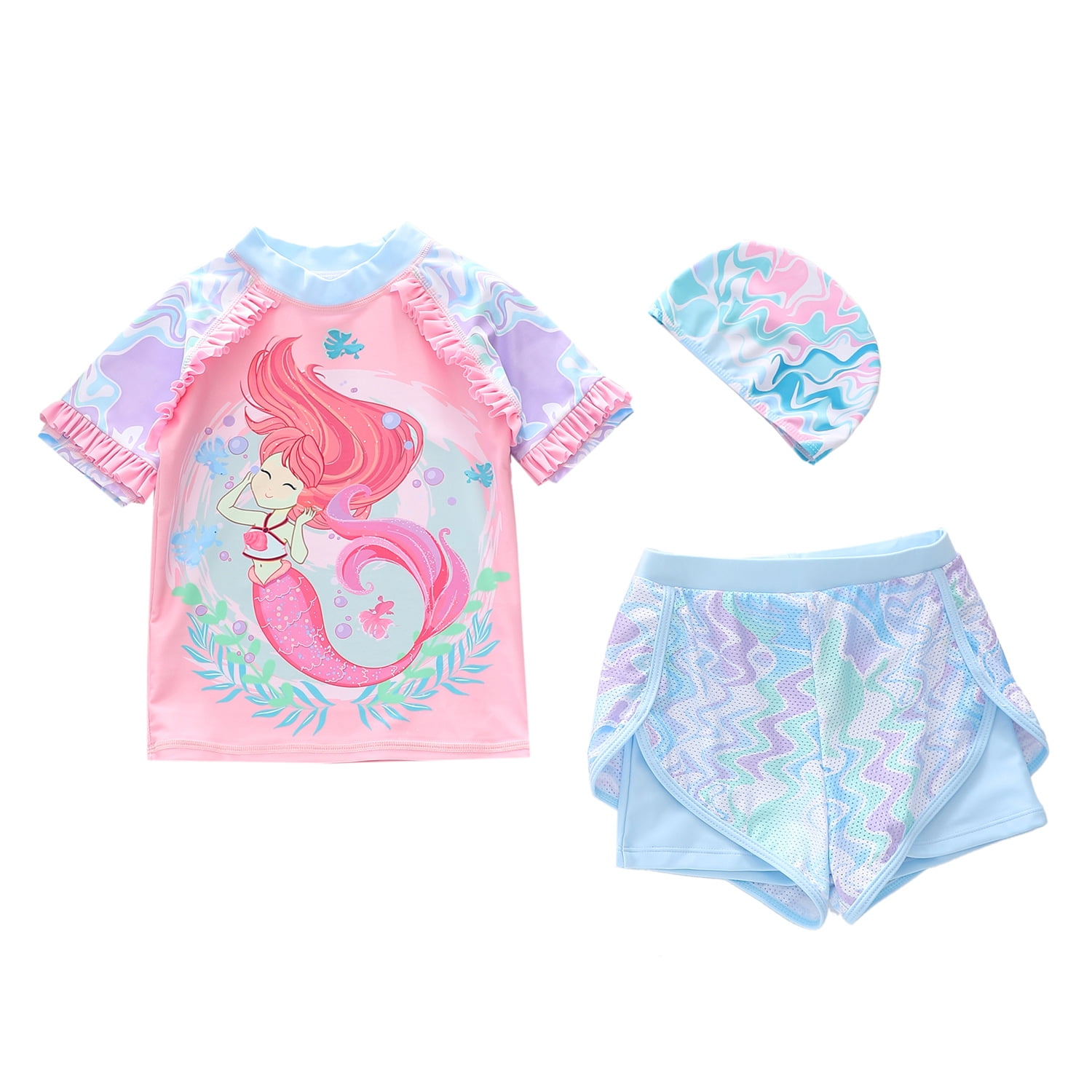 2025 New Girls' Swimsuit Two-Piece Mermaid Scale Design with Ruffles ...