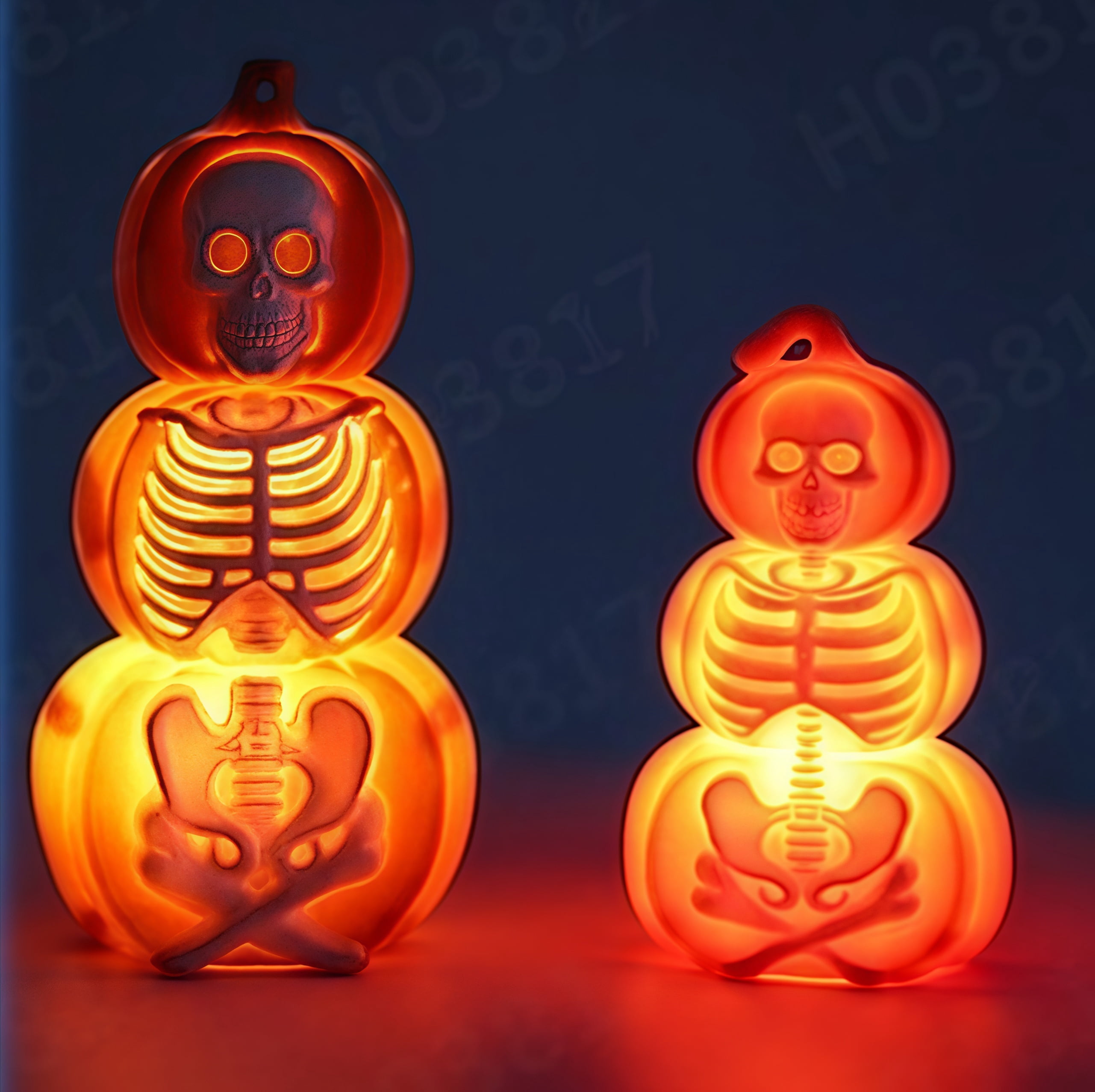 2025 New Glowing Pumpkin Skeleton Figurine, Halloween Resin Stacked ...