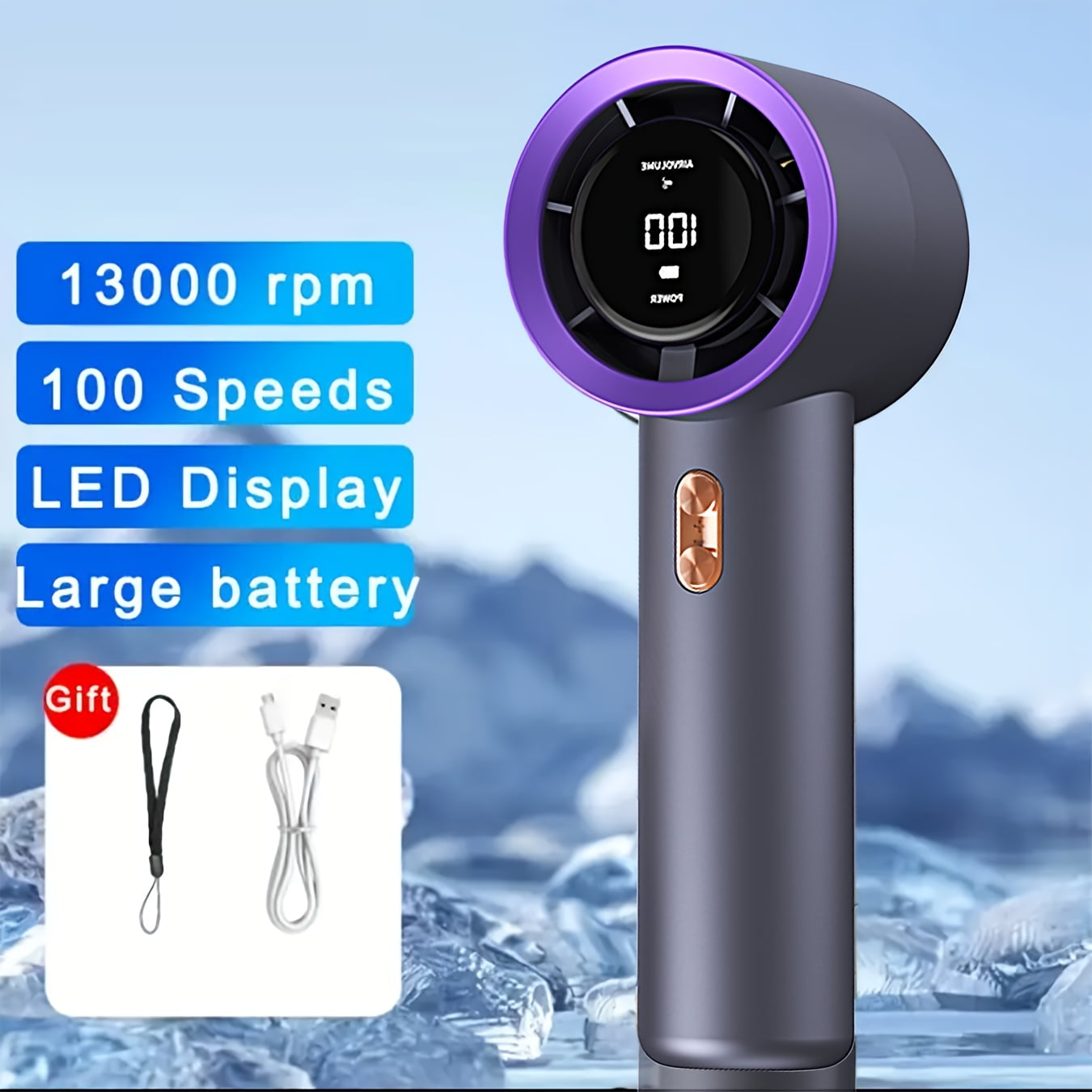 2025 New Grey Portable Handheld Fan | LCD Display | 9000 RPM 199 ...