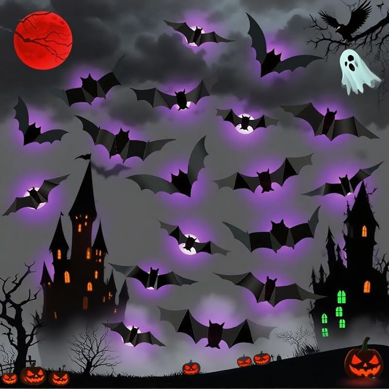 2025 New Halloween 3D Lighted Bats, LED Purple Lighted 3D Bats ...