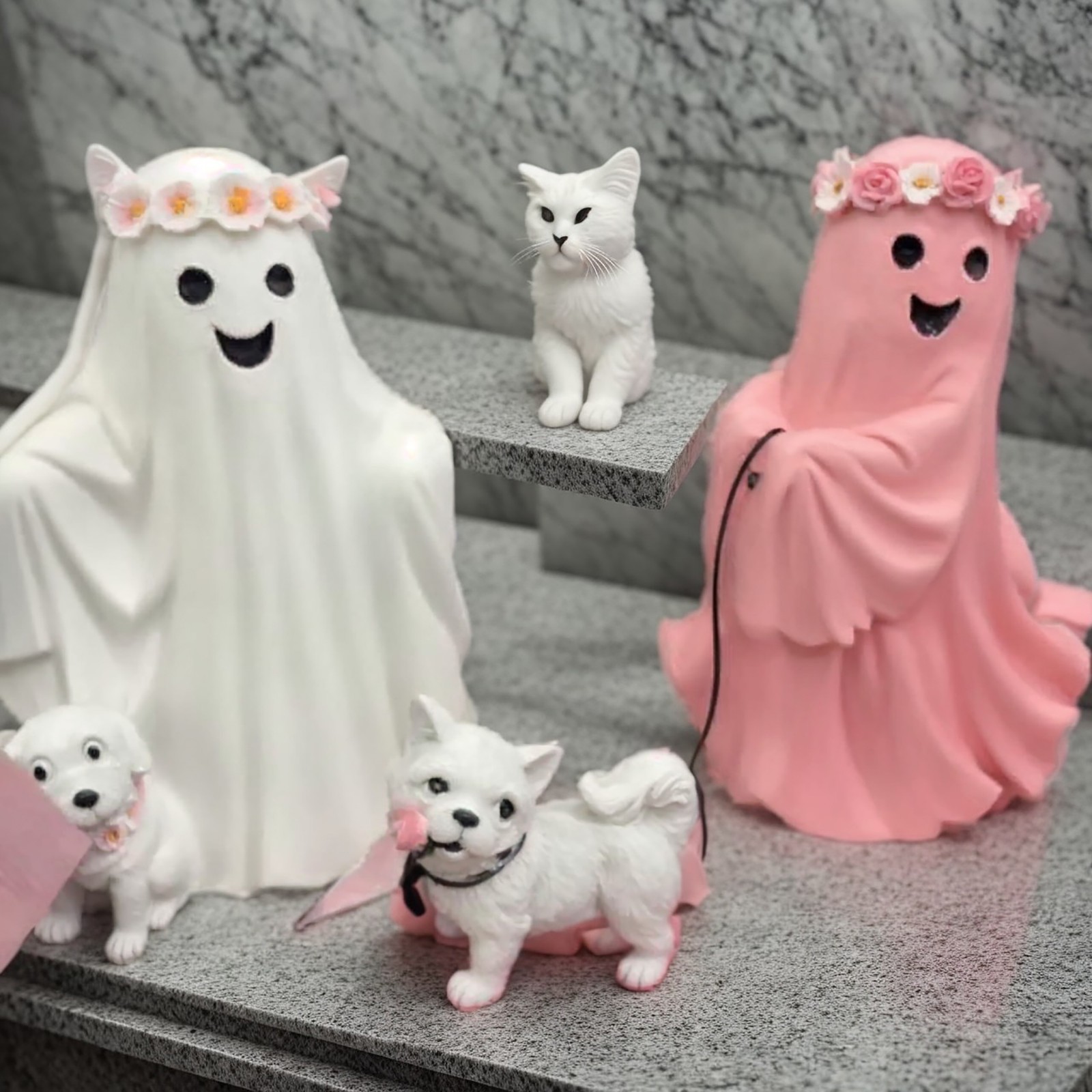 2025 New Halloween Ghost Dog Walking Statue Set of 2, the Correct Way ...