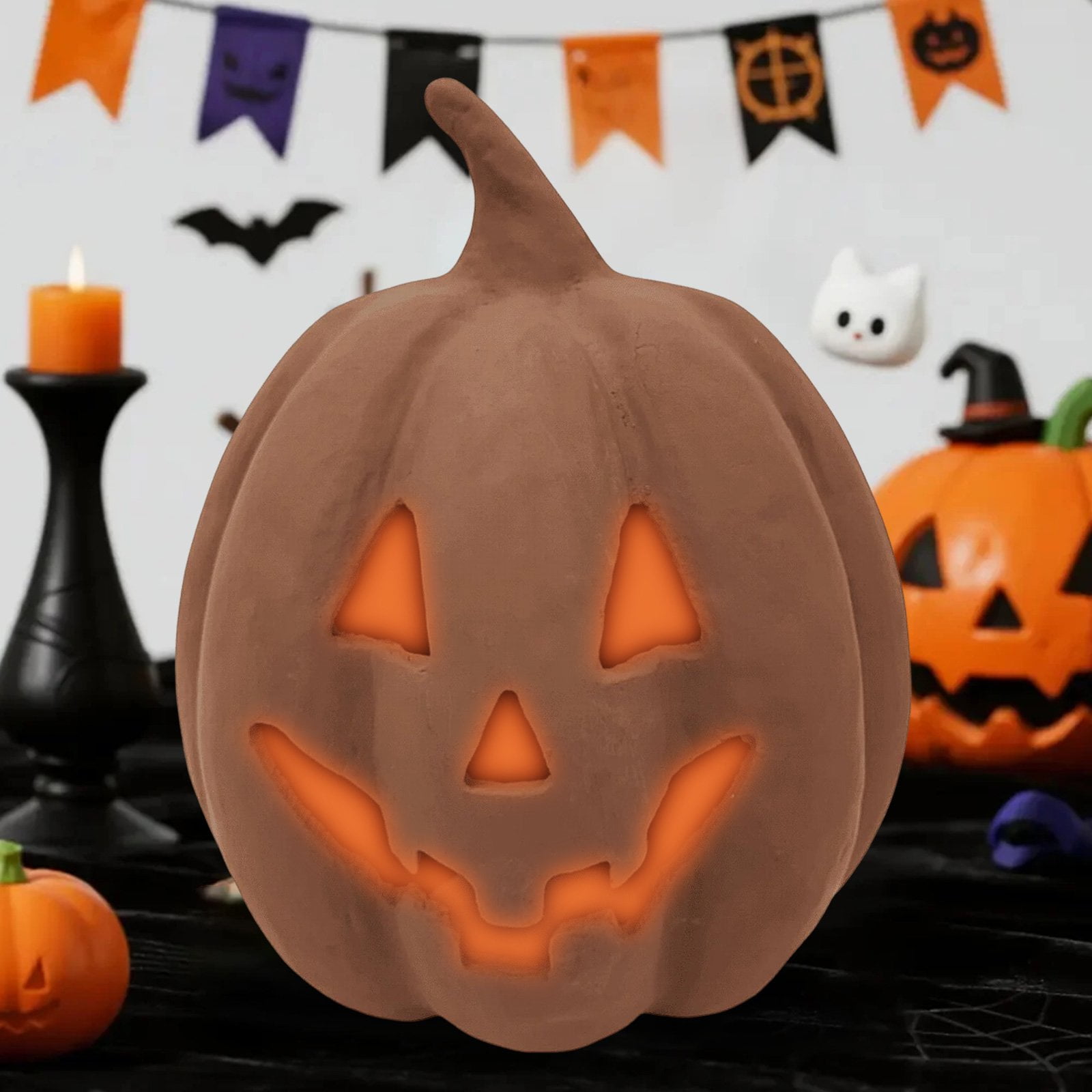 Paper Mache Pumpkin, Halloween Tabletop Decoration, 4.72" (Brown ...