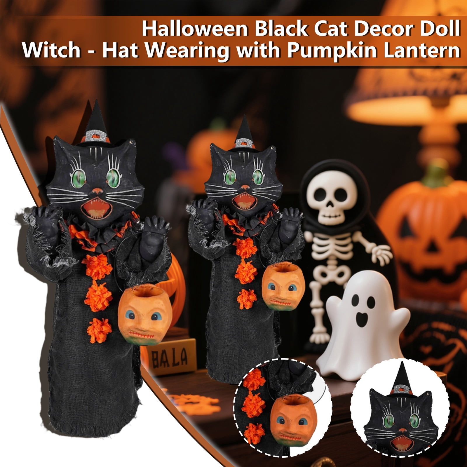 2025 New Halloween Scaredy Cat Figurine Cute Spooky Miniature, Cat and ...