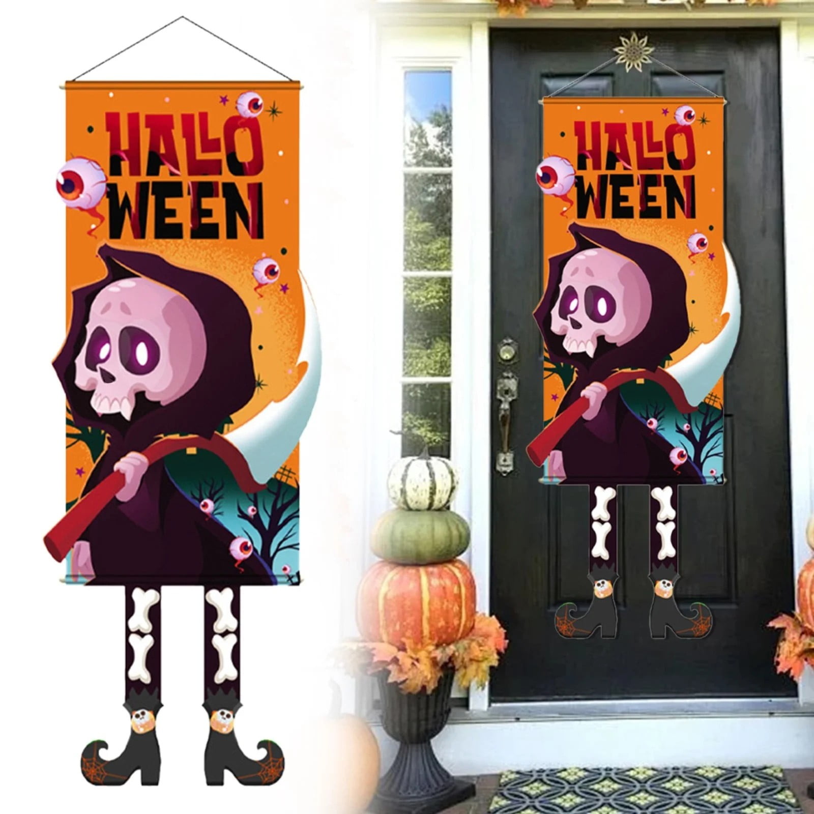 2025 New Halloween Skeleton Decor Mural Painting-Outdoor Hanging Banner ...