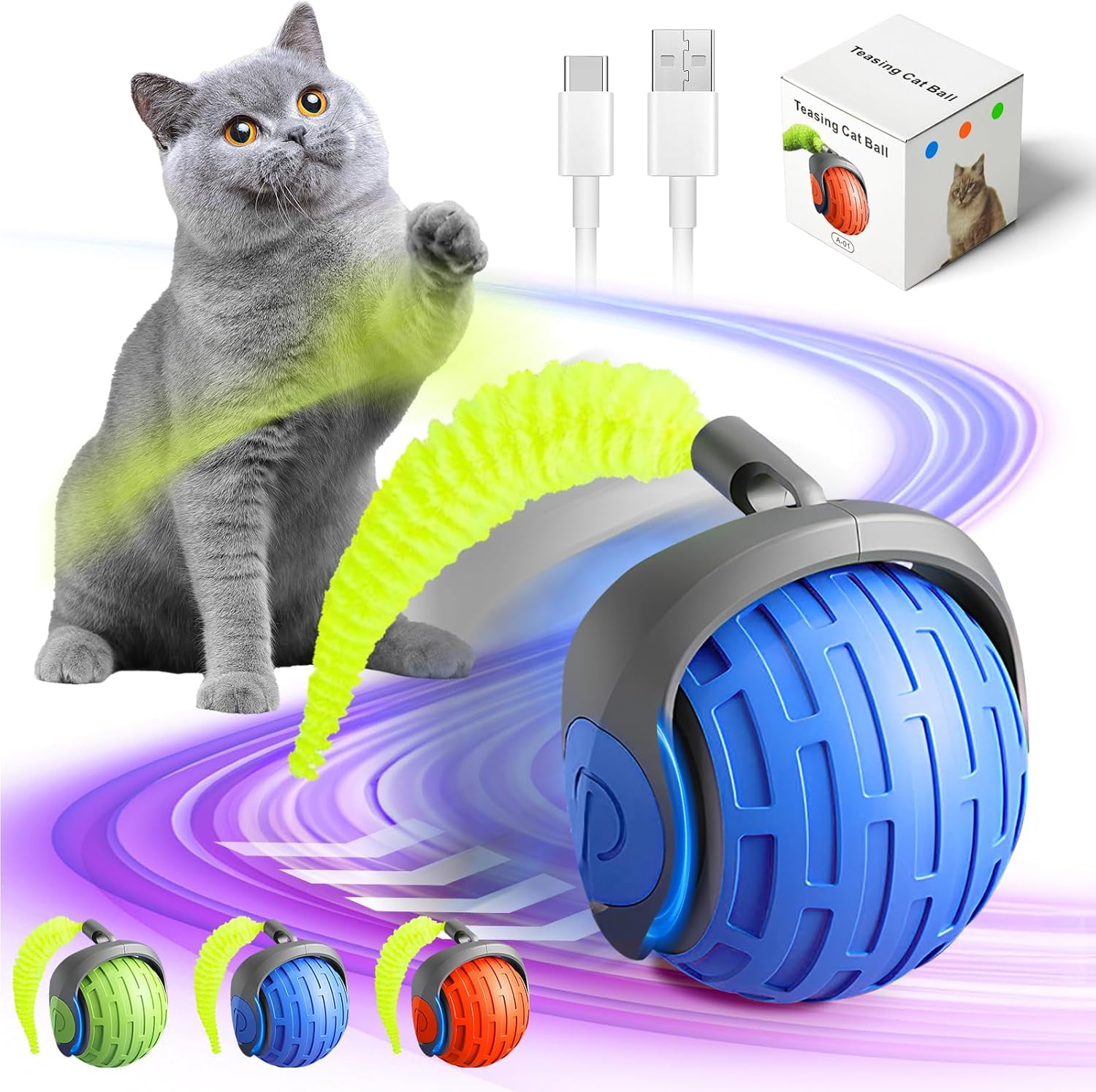 2025 New Interactive Cat Ball Toy, Automatic Moving Cat Balls for ...