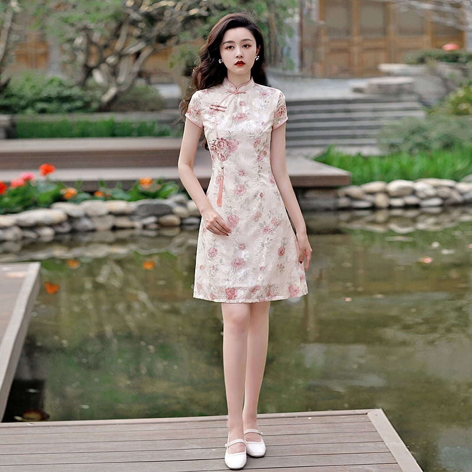2025 New Jacquard Cheongsam Peony Sweet Style Girl's Dress Modified ...