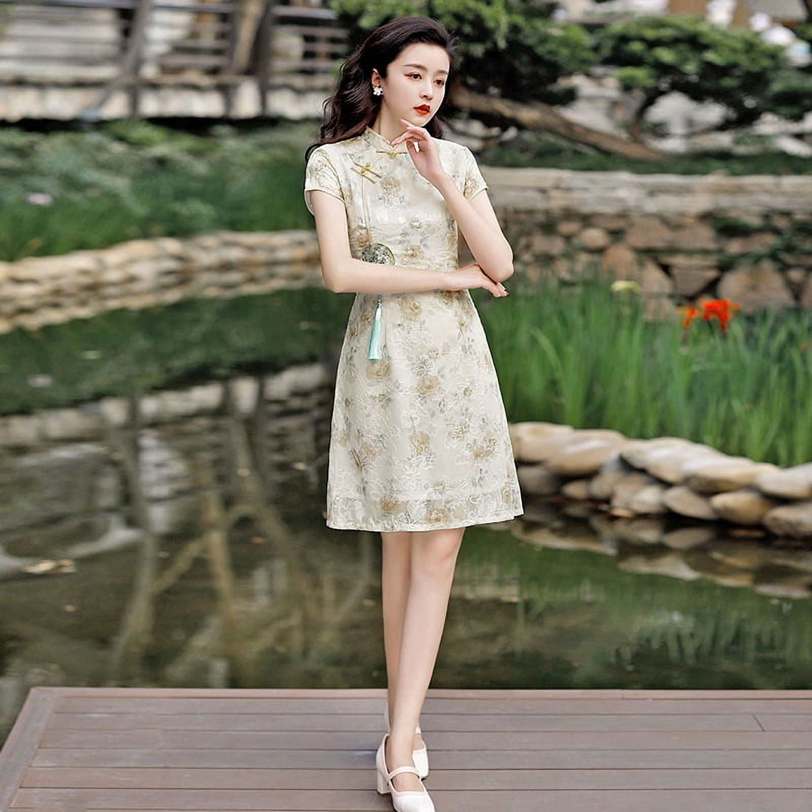 2025 New Jacquard Cheongsam Peony Sweet Style Girl's Dress Modified ...