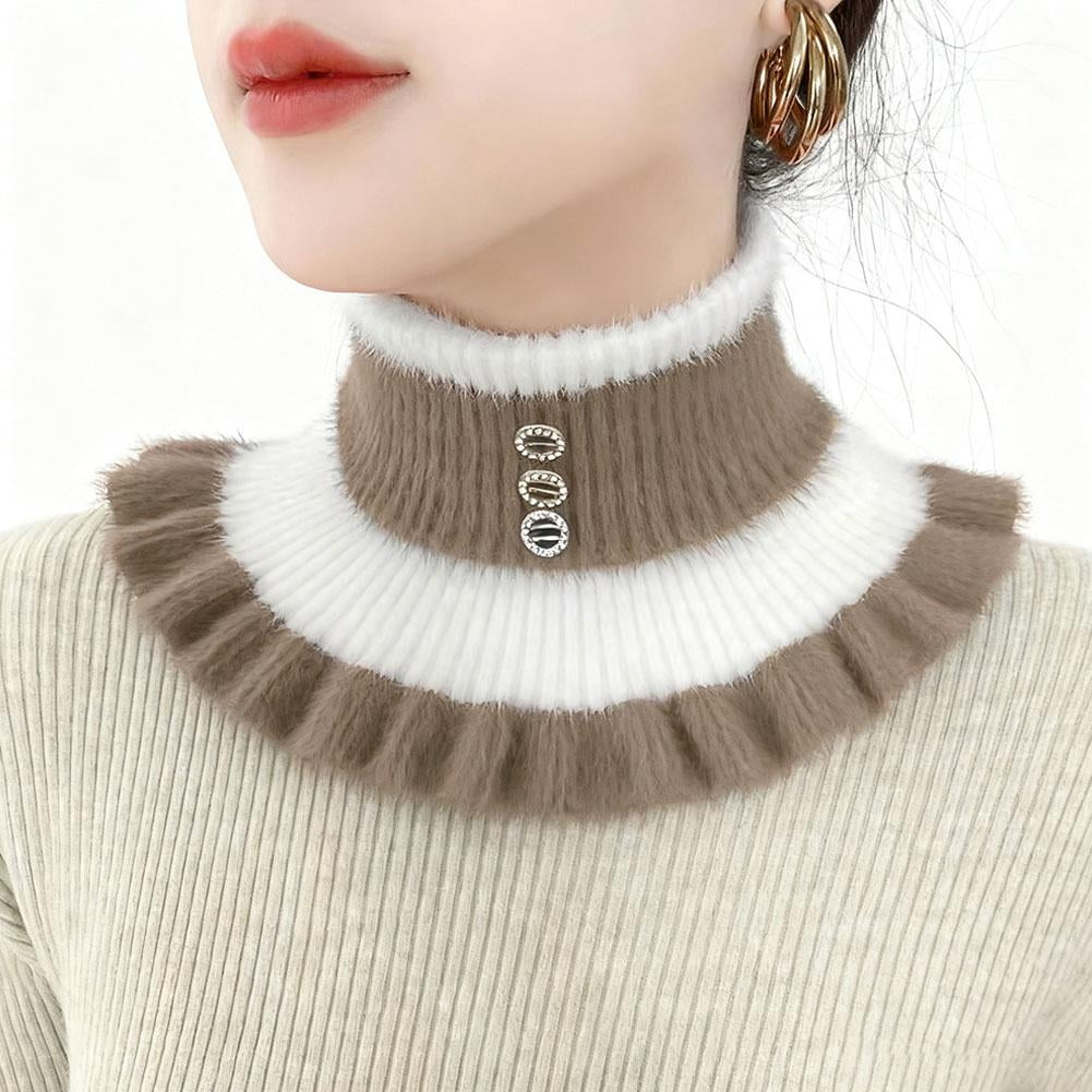 2025 New Knitted Stripe Lapel Collar Warmth Cover For Women - Polyester ...